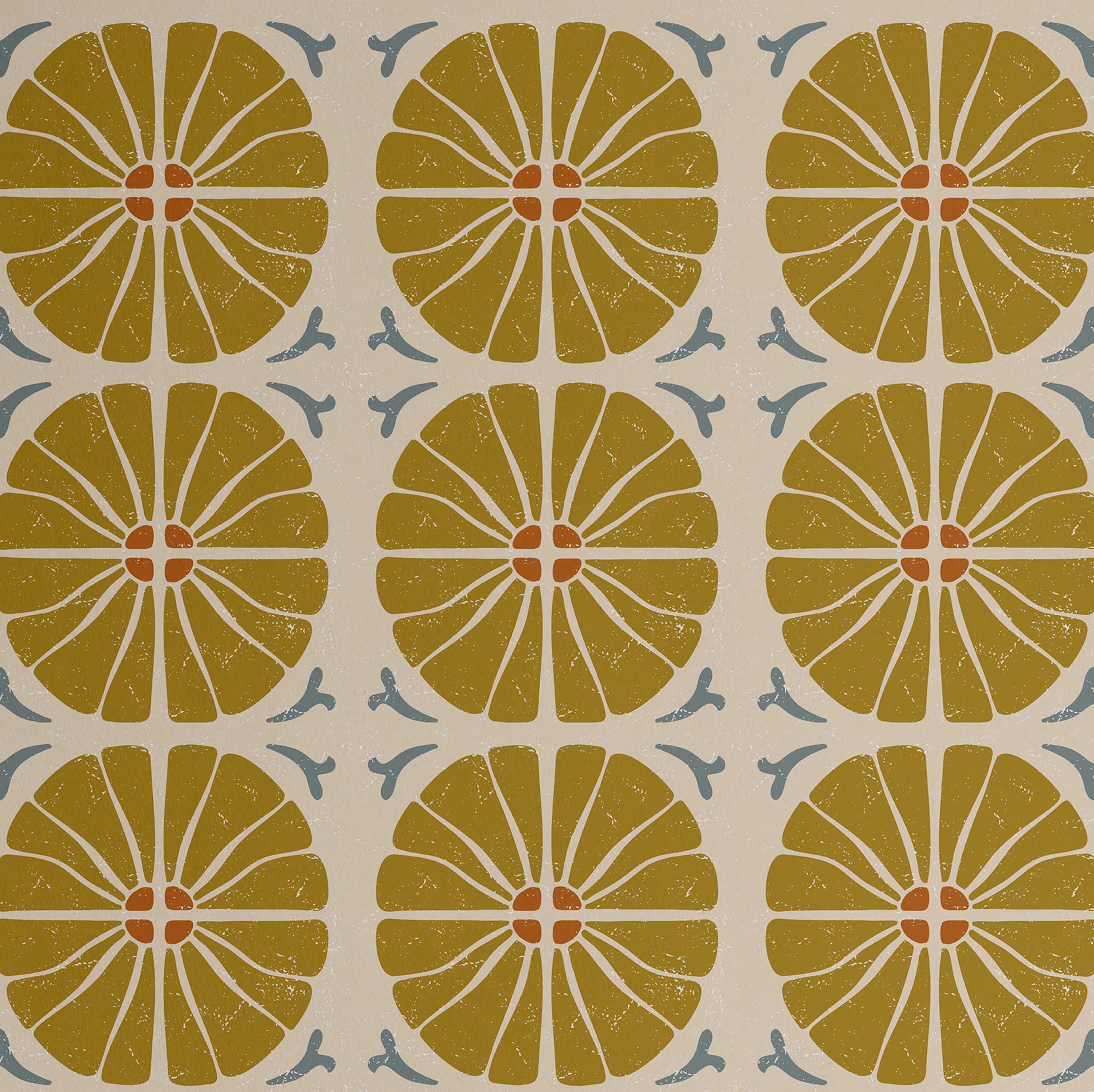 S4Sassy Retro Floral Circle Wallpaper - Mustard Wall Covering, 25" x ...