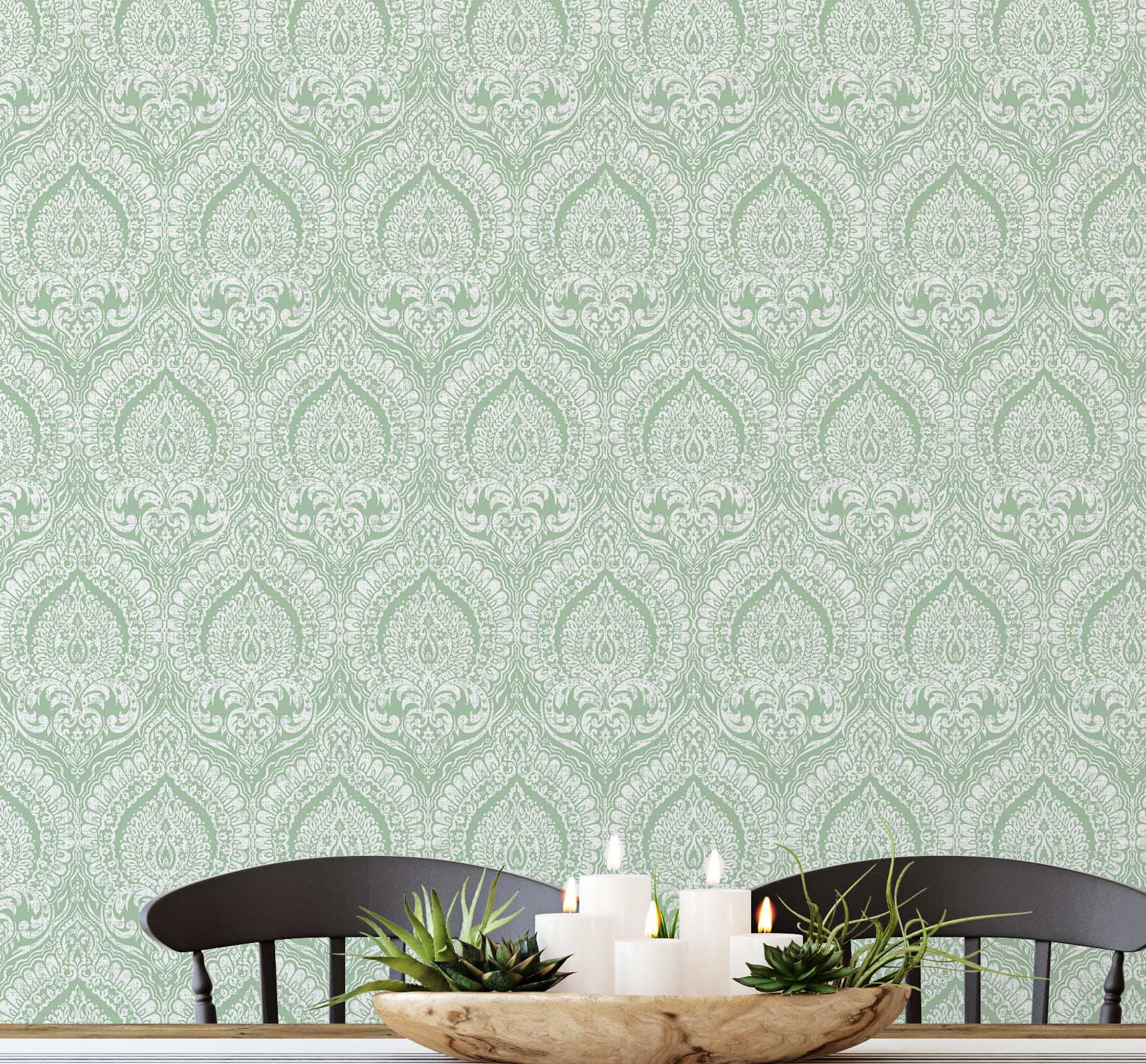 S4Sassy Royal Motif Wallpaper Green Walls Covering, 25" x 120" Self ...