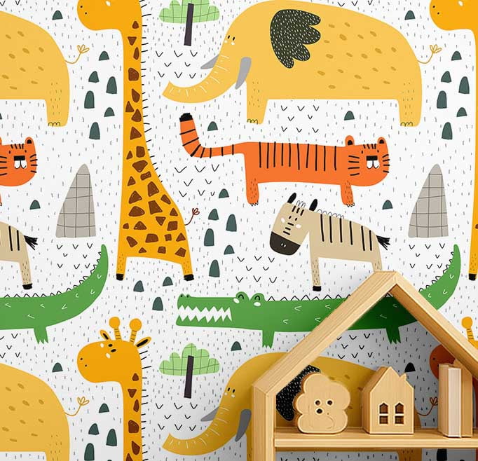 S4Sassy Safari Animal Print Wallpaper- White Wall Covering, 25"X 240 ...
