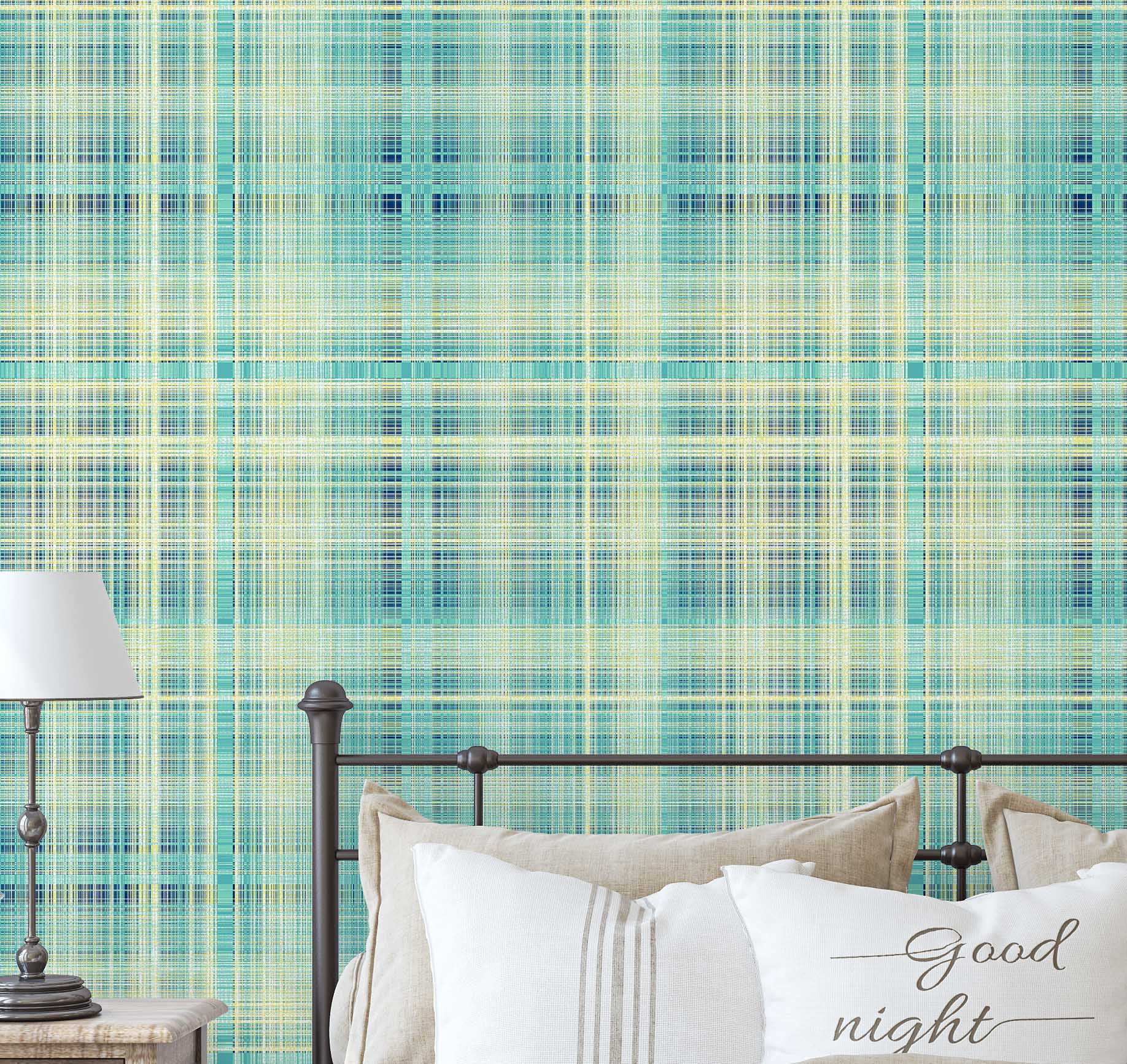 S4Sassy Self Adhesive Wallpaper, Aqua Plaid Print Wallpaper, Green ...