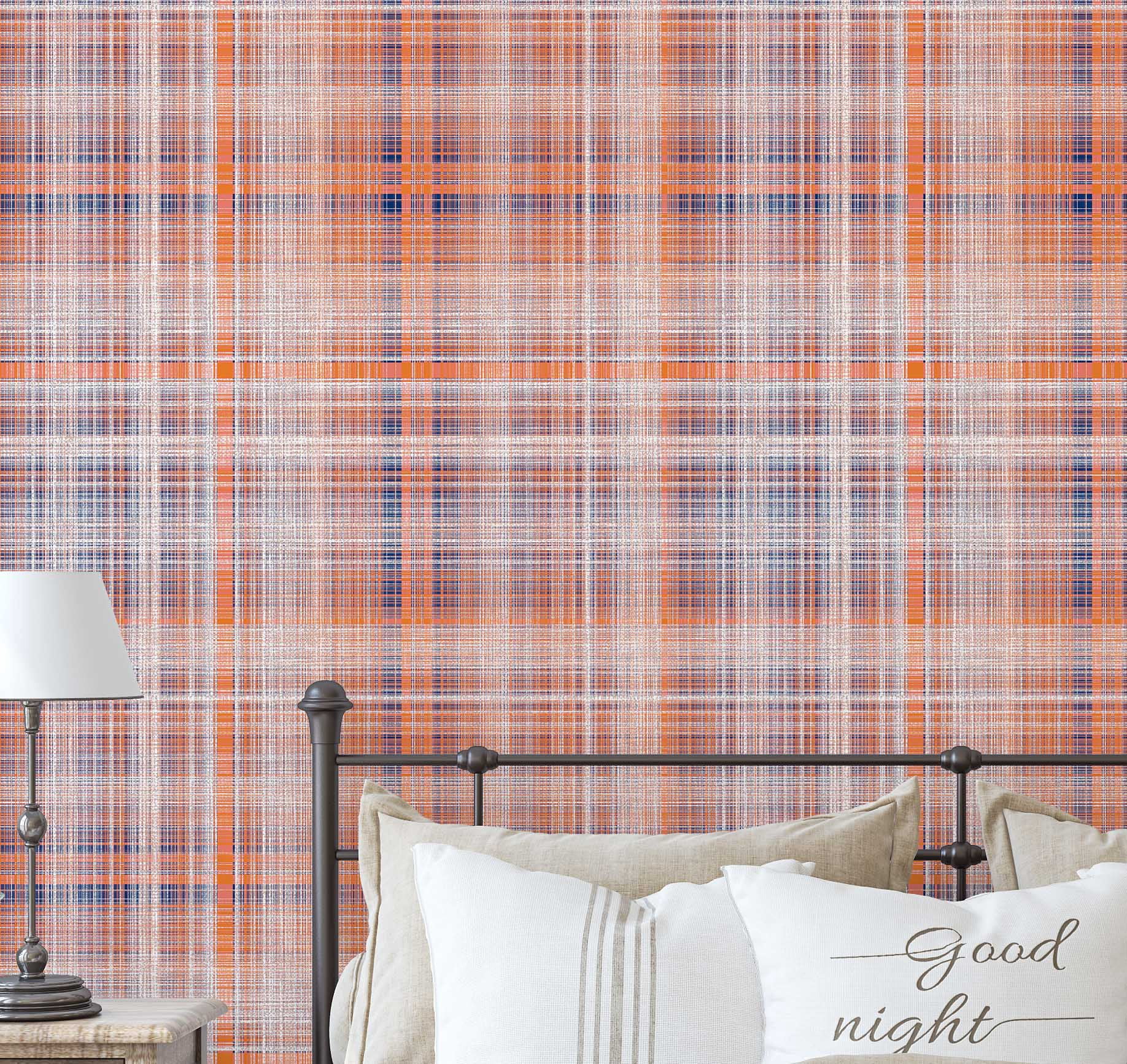 S4Sassy Self Adhesive Wallpaper, Aqua Plaid Print Wallpaper, Orange ...