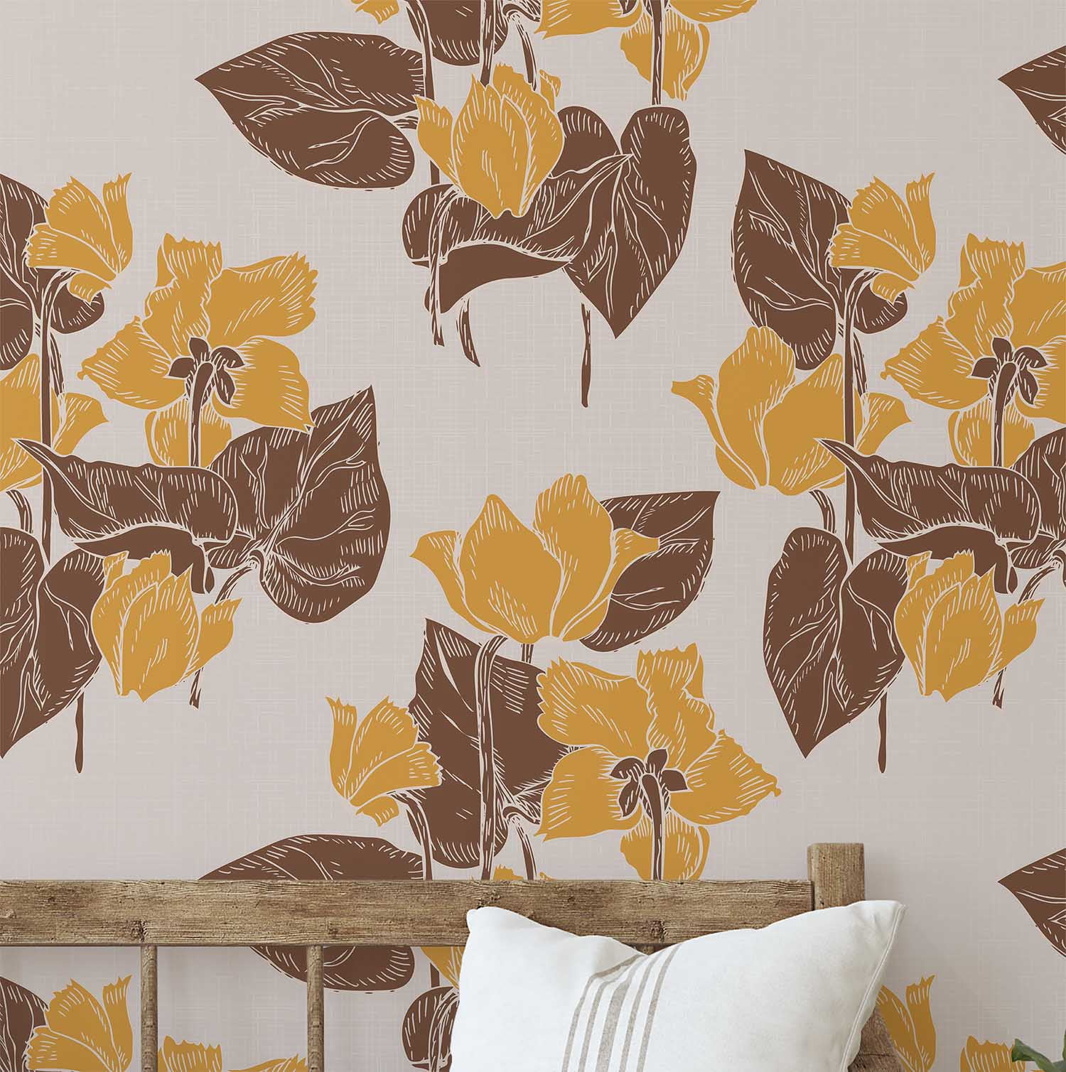 S4Sassy Self Adhesive Wallpaper, Bold Tulip Blossom Wallpaper, Brown ...