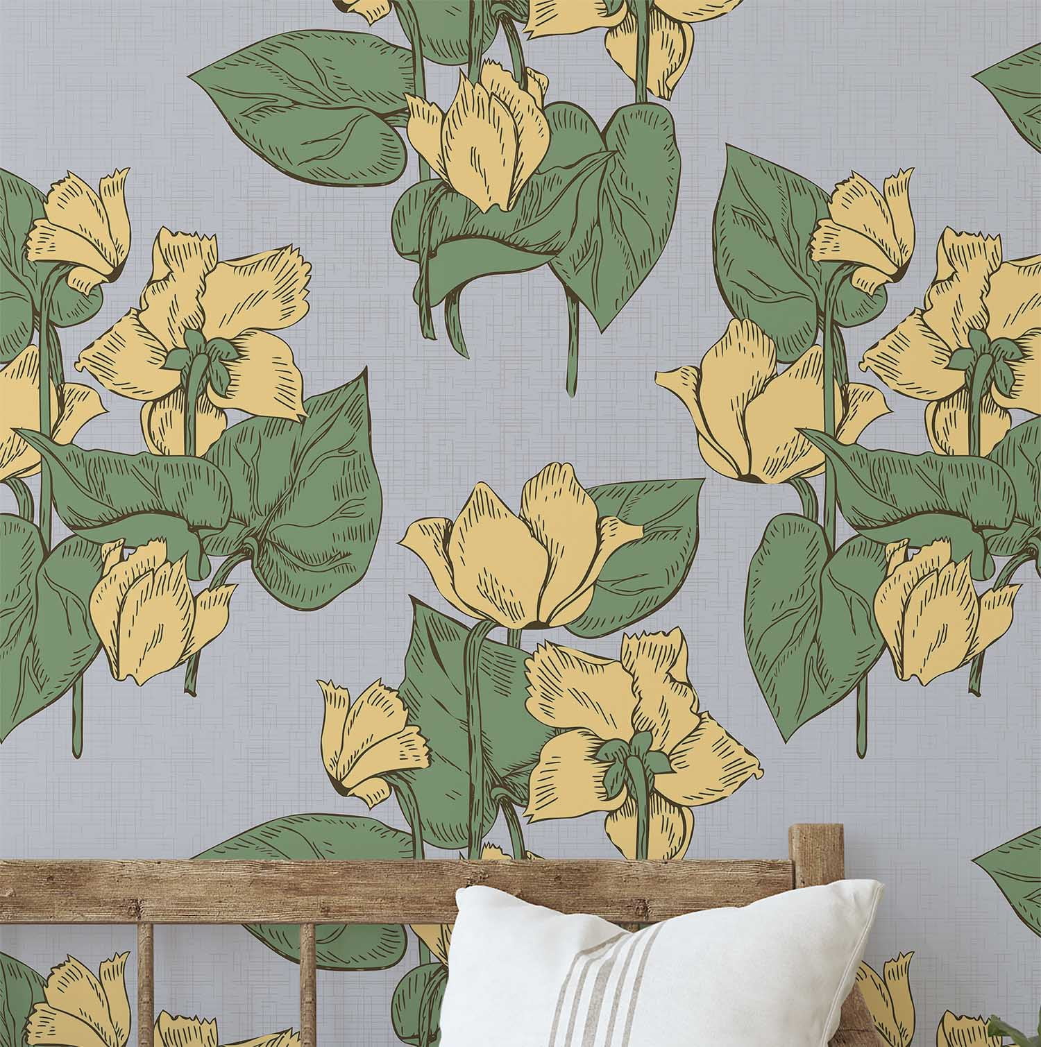 S4Sassy Self Adhesive Wallpaper, Bold Tulip Blossom Wallpaper, Green ...