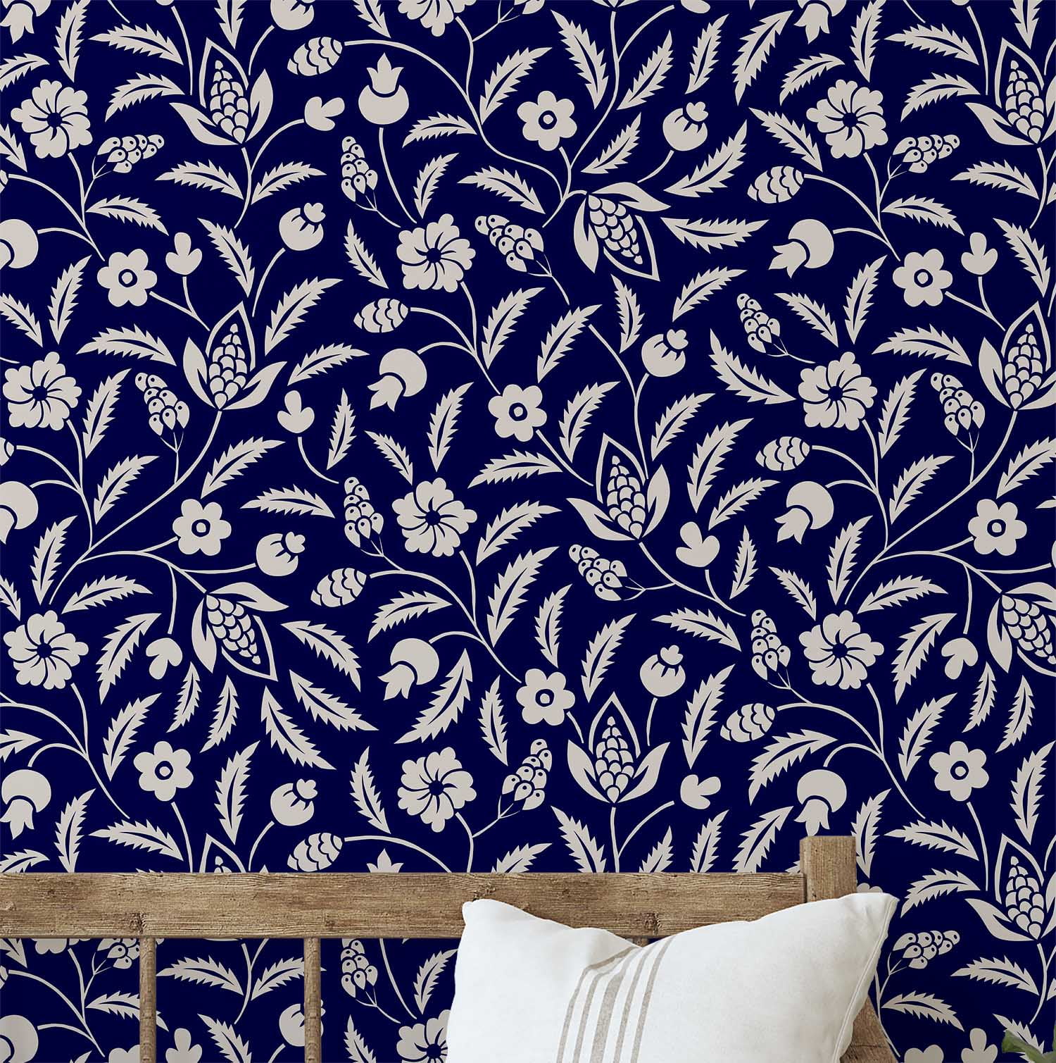 S4Sassy Self Adhesive Wallpaper, Floral Wallpaper, Blue Removable Diy ...