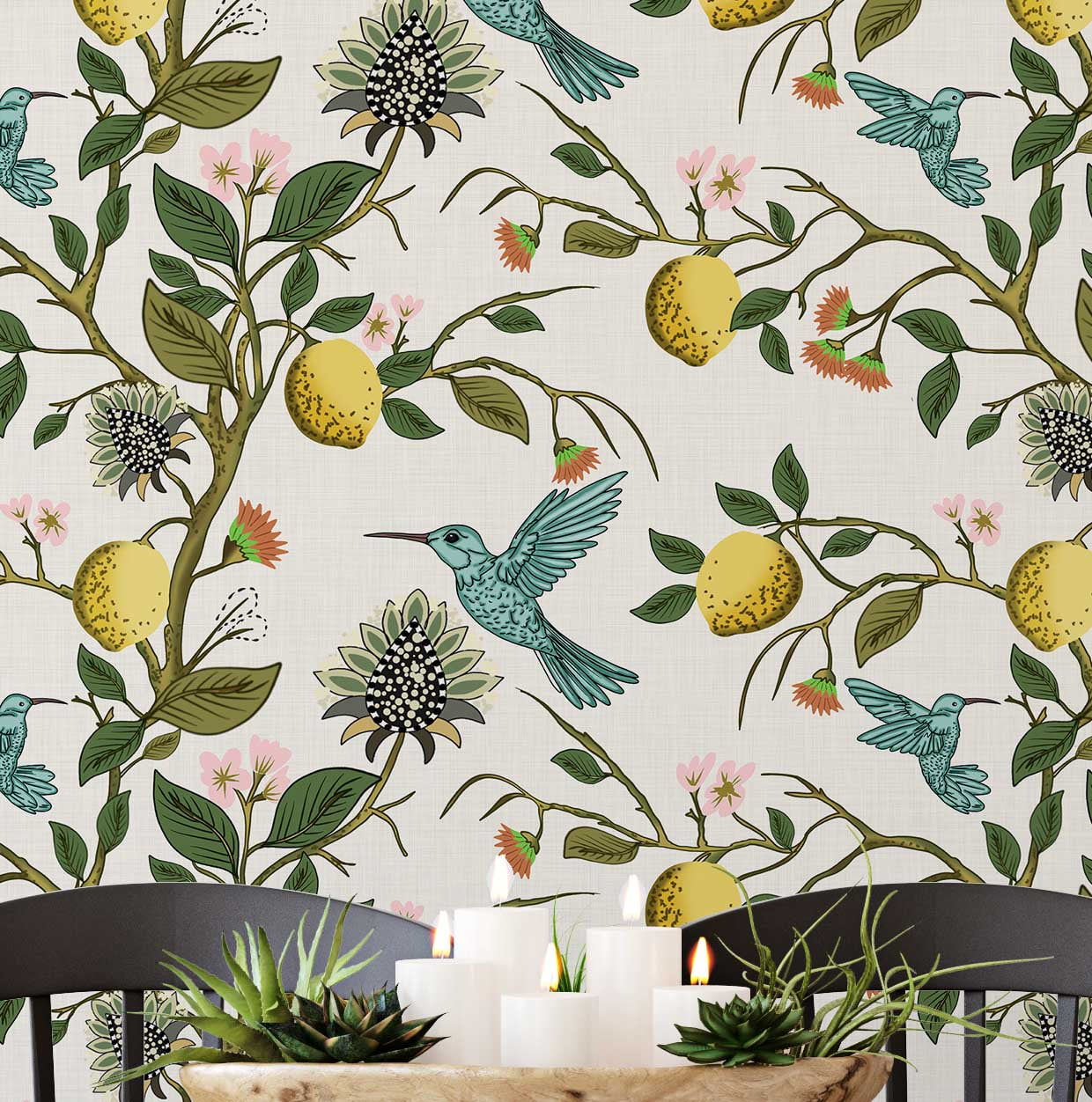 S4Sassy Self Adhesive Wallpaper, Hummingbird & Lemon Tree Wallpaper ...