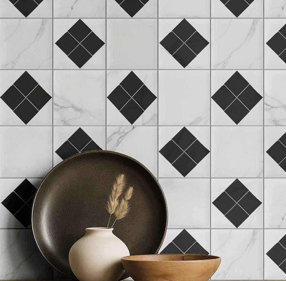 S4Sassy Self Adhesive Wallpaper, Square Tile Print Wallpaper, White ...