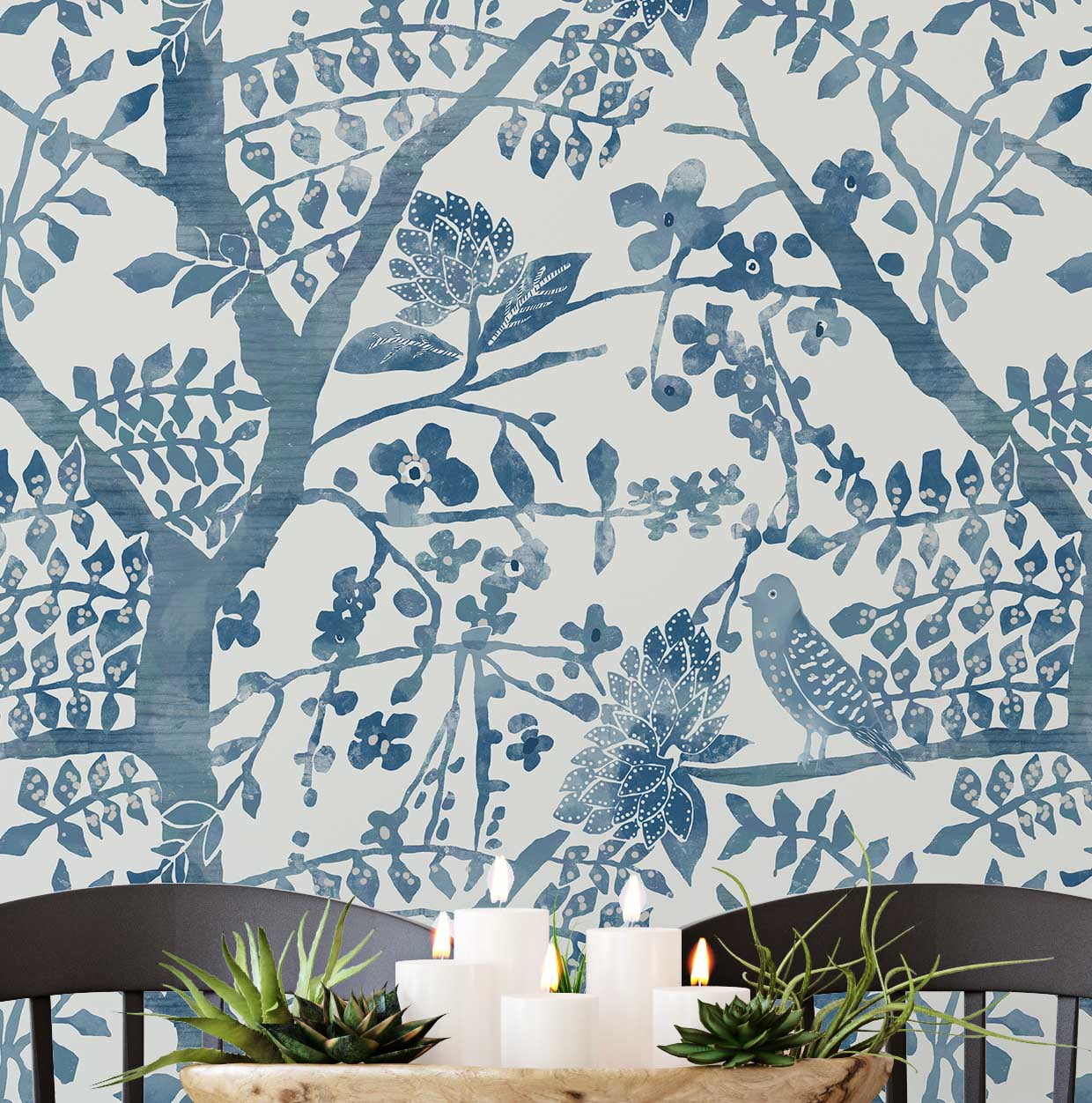 S4Sassy Self Adhesive Wallpaper, Tree & Bird Wallpaper, Blue Removable ...