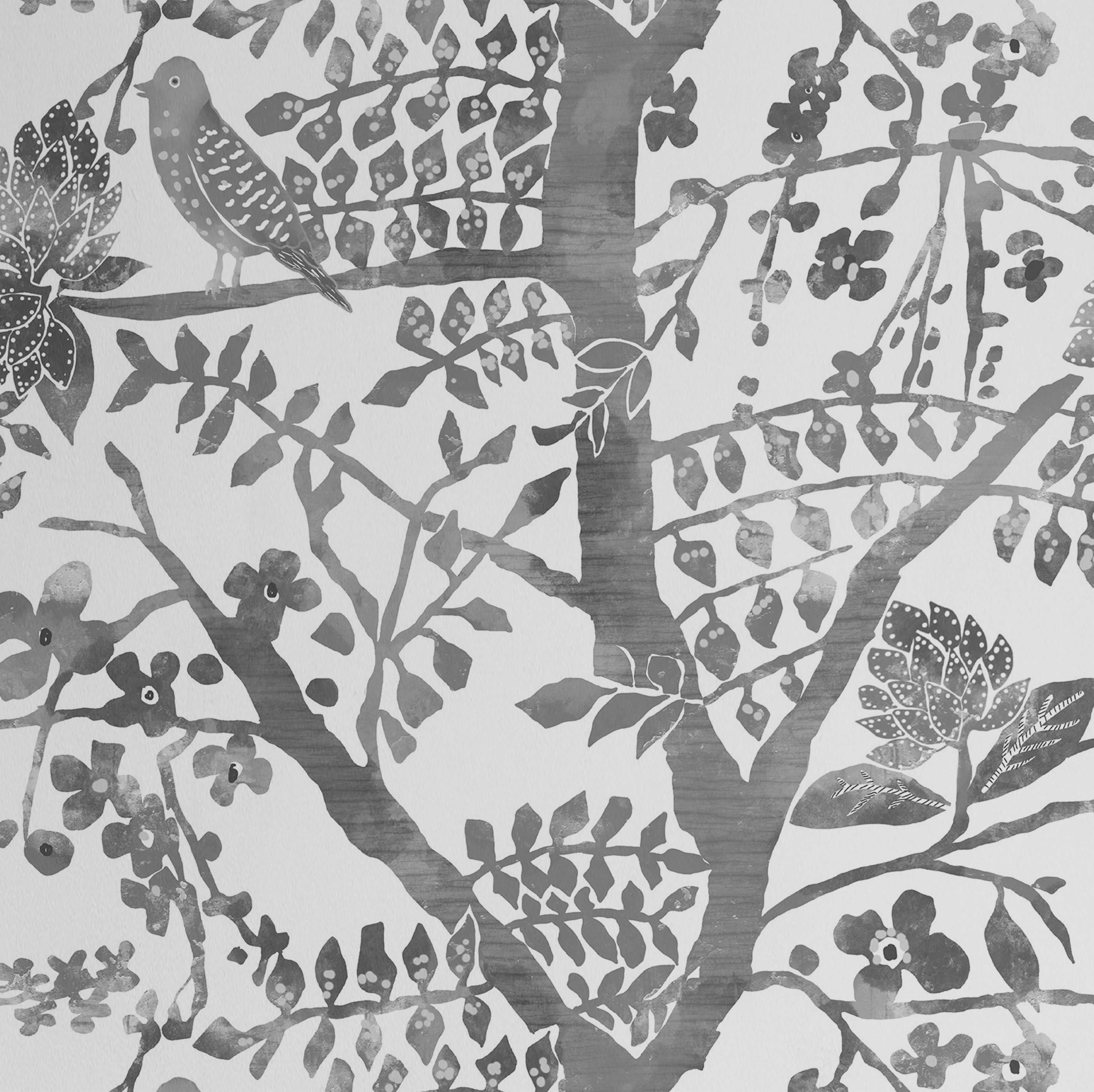 S4Sassy Self Adhesive Wallpaper, Tree & Bird Wallpaper, Gray Removable ...