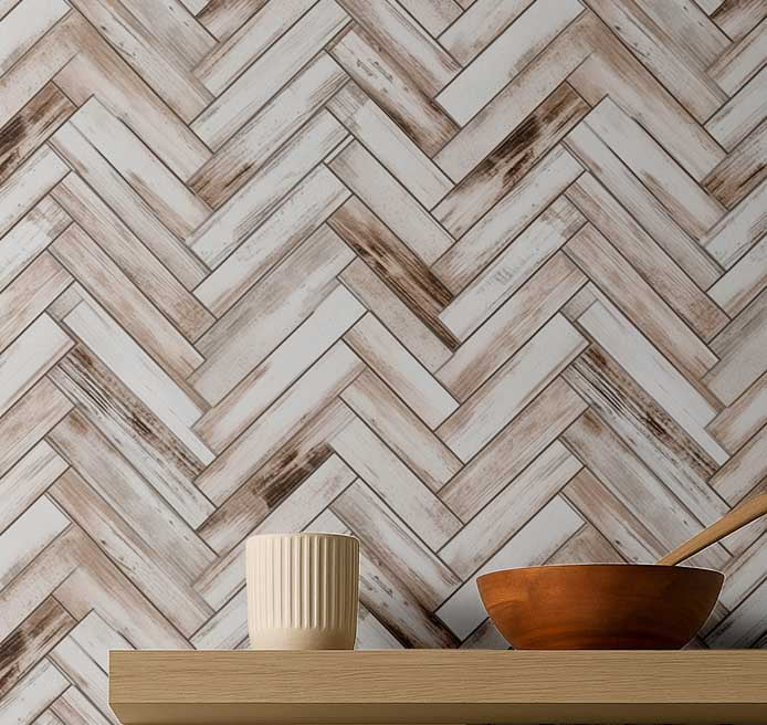S4Sassy Self Adhesive Wallpaper, Vintage Wood Zig Zag Tile Print ...