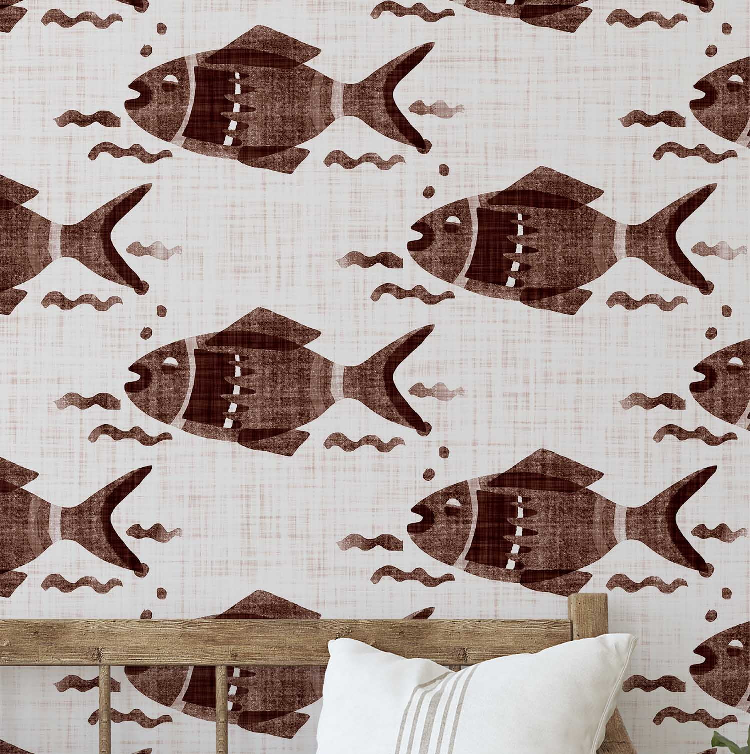 S4Sassy Self-Stick Decorative Boho Wallpaper, Fish Motif Wall Paper ...