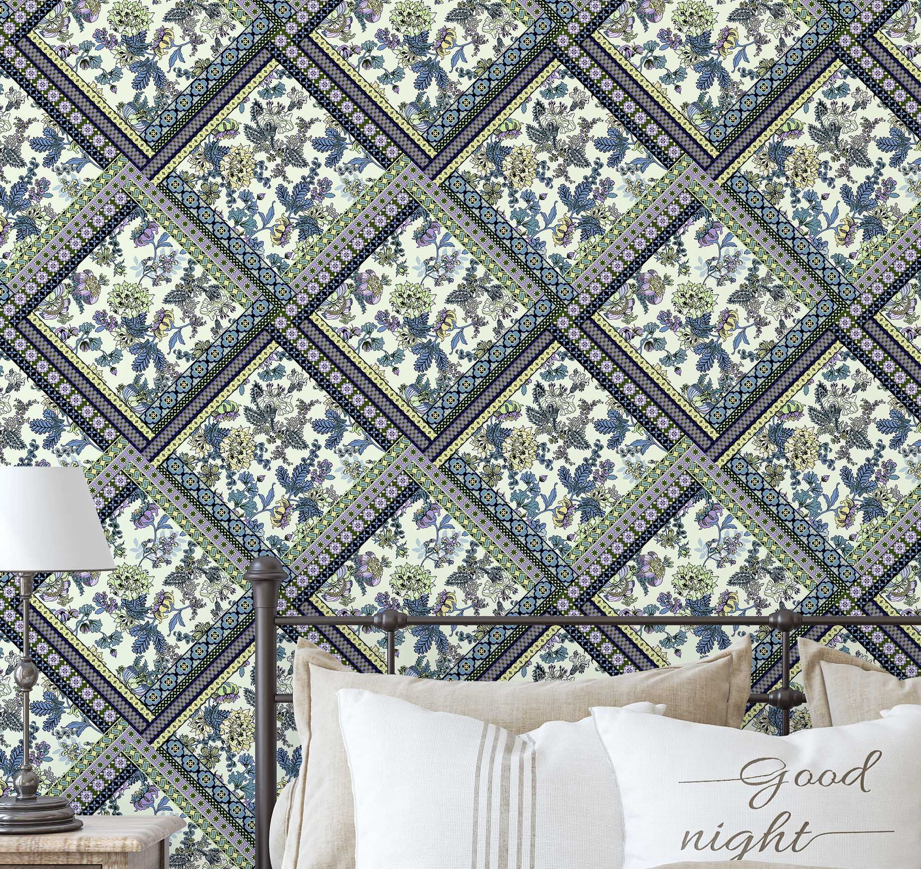 S4Sassy Self-Stick Decorative Boho Wallpaper, Floral Patch Print Wall ...