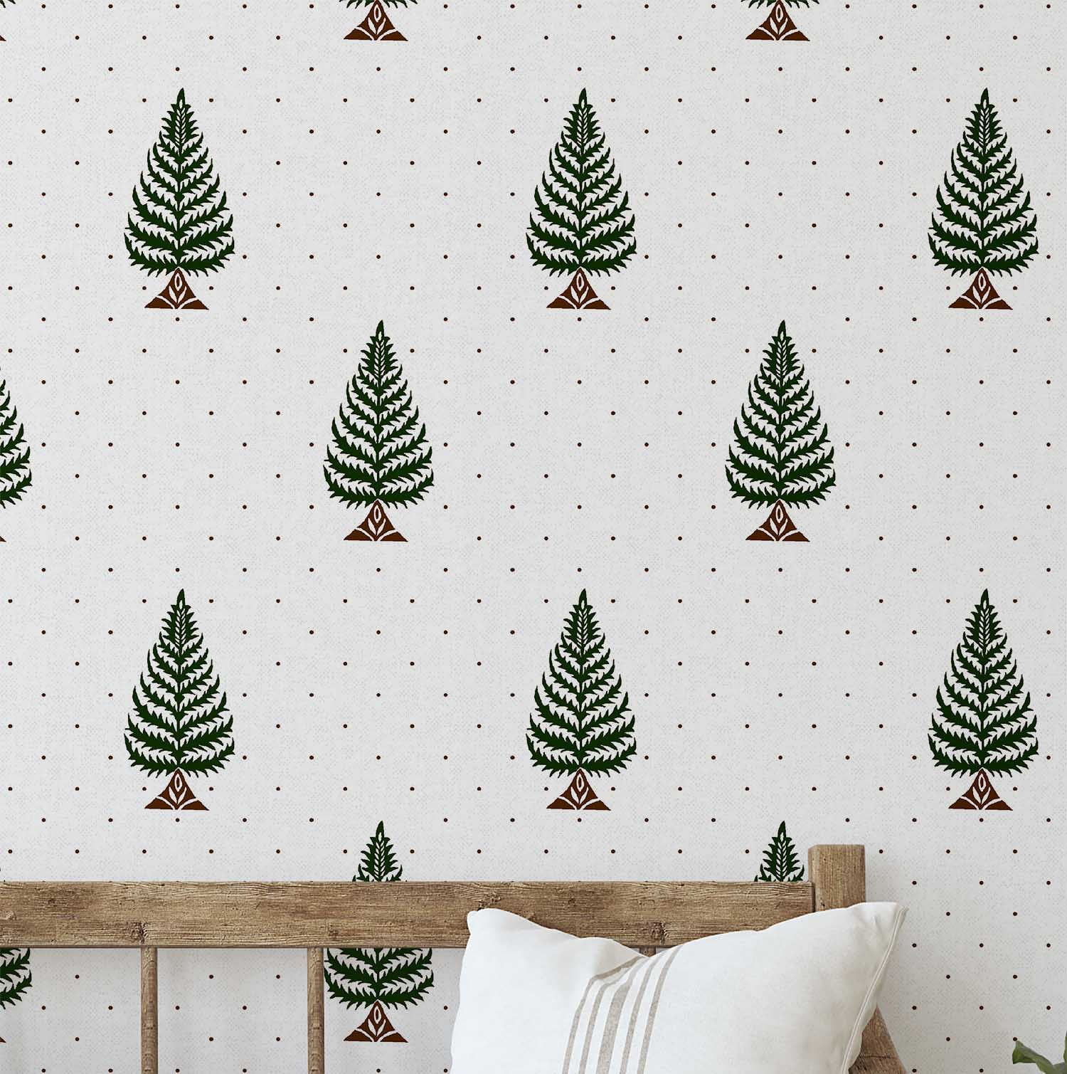 S4Sassy Self-Stick Decorative Boho Wallpaper, Pine Tree Block Print ...