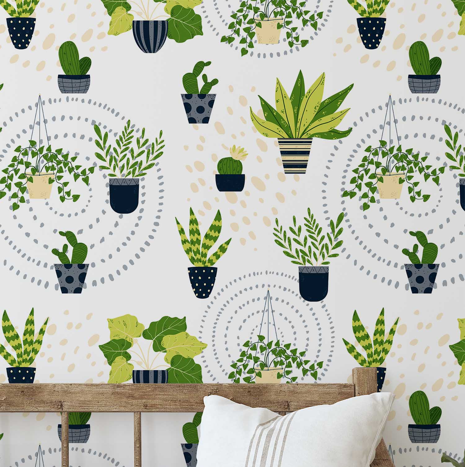 S4Sassy Self-Stick Decorative Boho Wallpaper, Potted Plant Print Wall ...