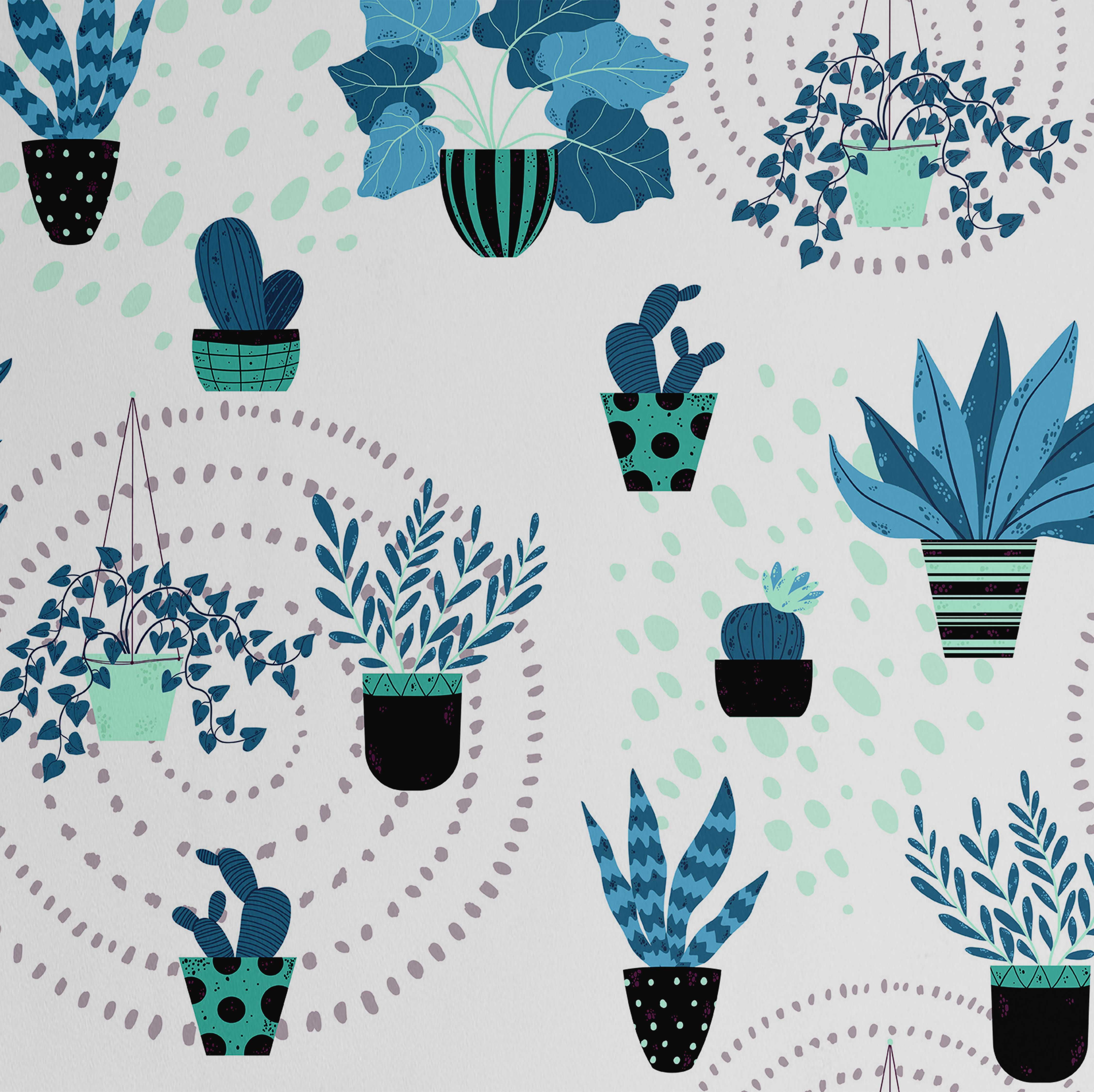 S4Sassy Self-Stick Decorative Boho Wallpaper, Potted Plant Print Wall ...