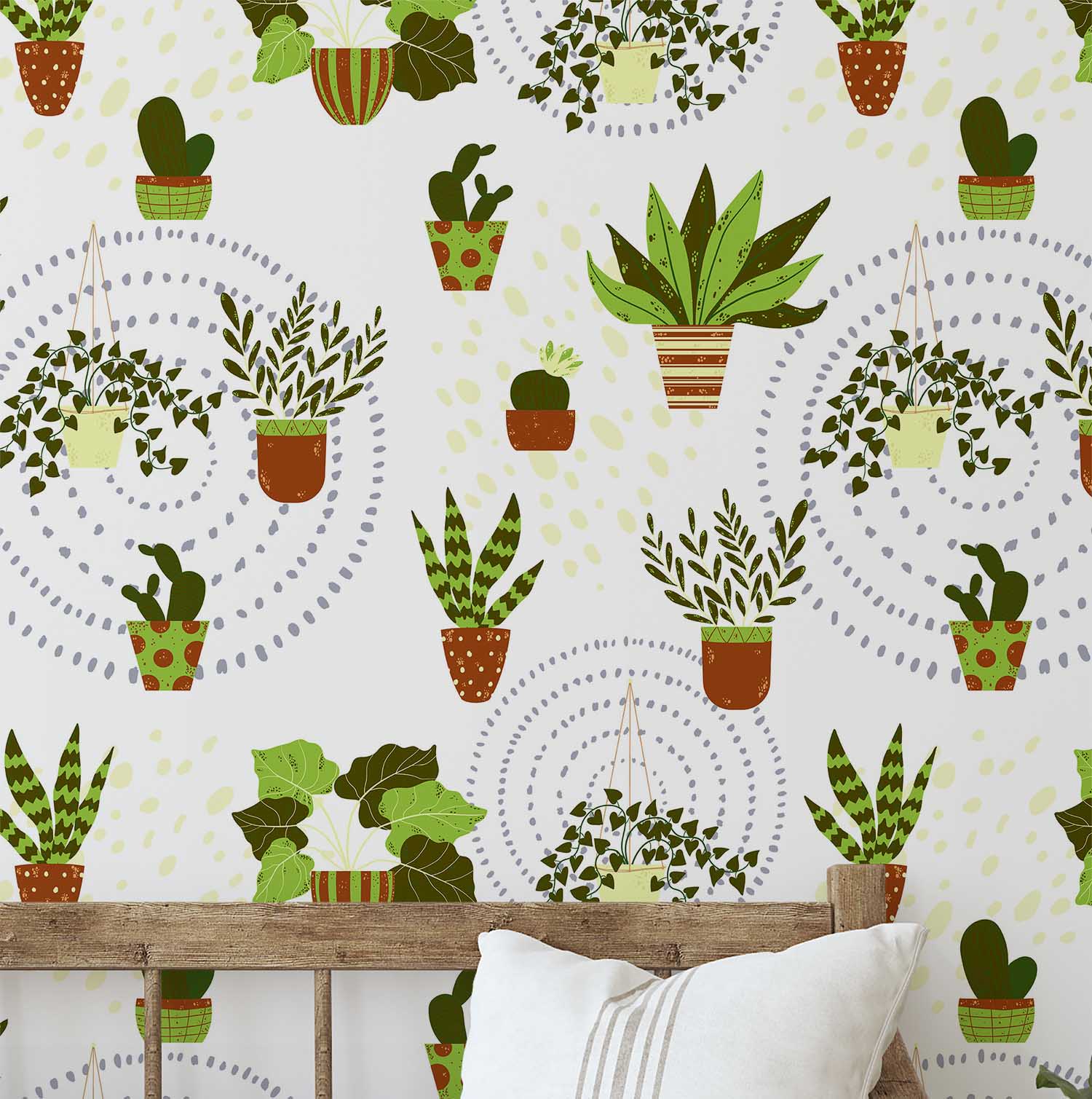 S4Sassy Self-Stick Decorative Boho Wallpaper, Potted Plant Print Wall ...