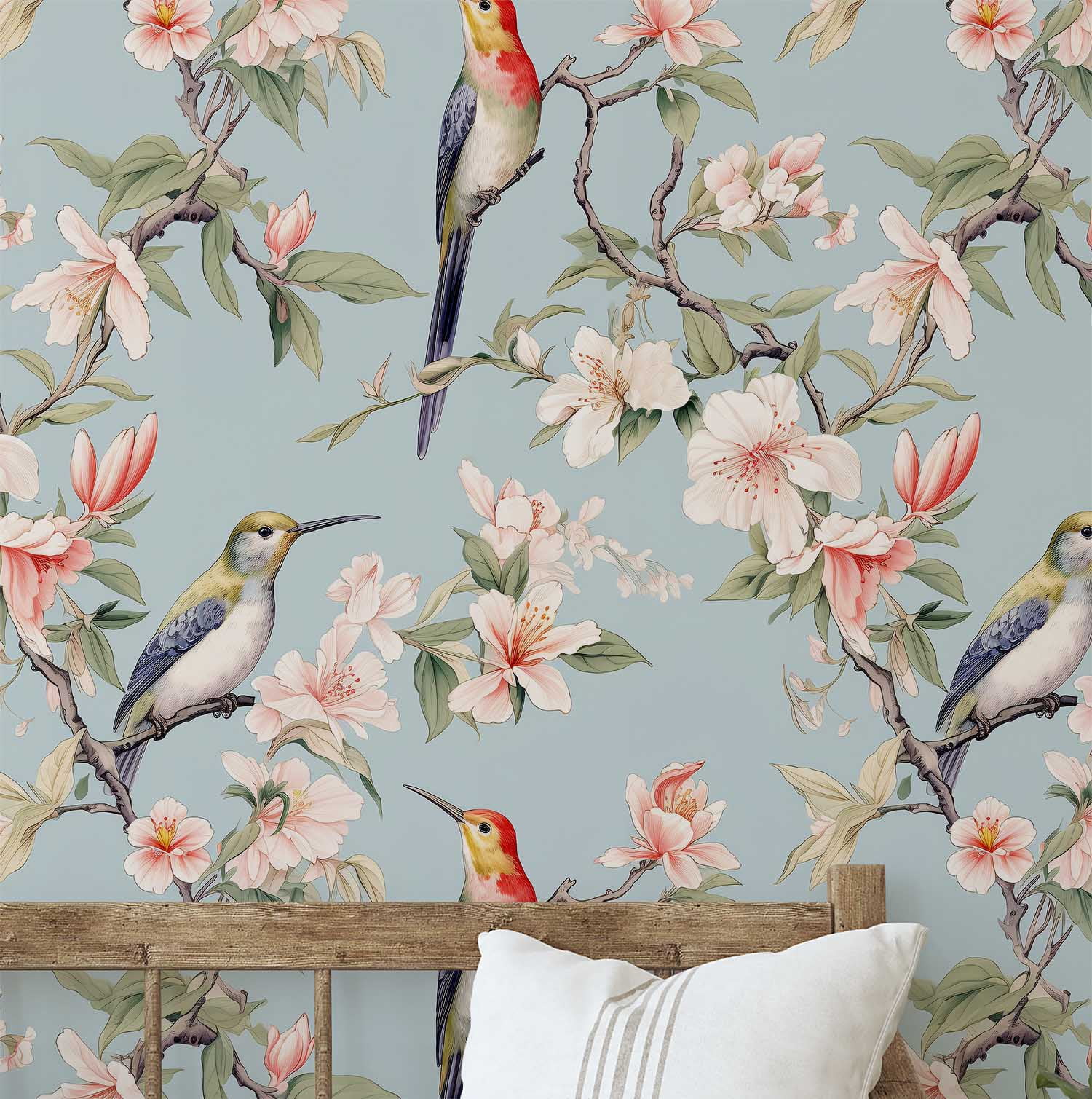 S4Sassy Self-Stick Decorative Wallpaper, Crested Bird & Cherry Blossom ...
