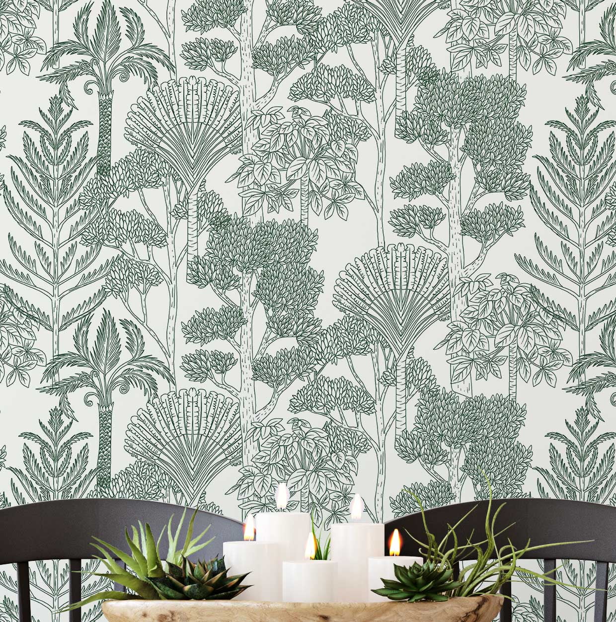 S4Sassy Self-Stick Decorative Wallpaper, Hand-Sketched Tropical Trees ...