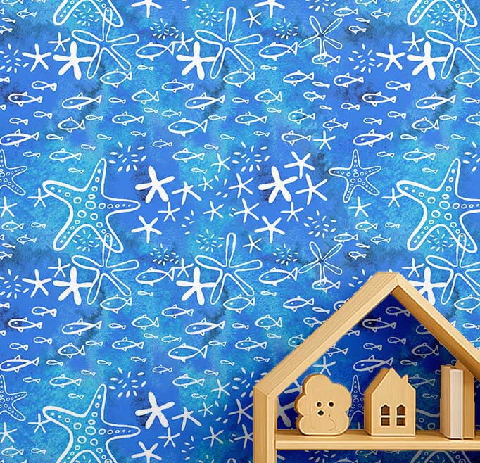 S4Sassy Self-Stick Decorative Wallpaper For Kids Room, Starfish & Fish ...