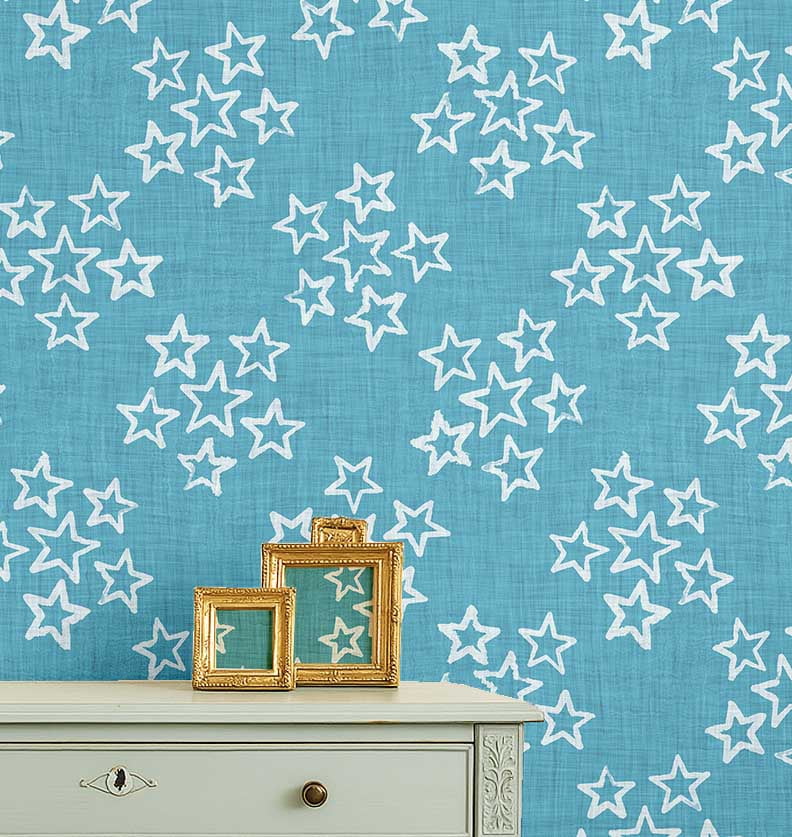 S4Sassy Star Print Wallpaper - Teal Wall Covering, 25" X 360" Self ...