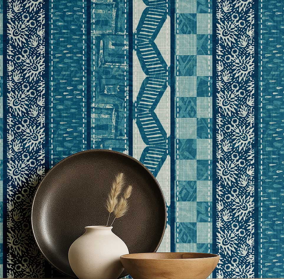 S4Sassy Striped Block Print Wallpaper - Asian Style Wall Covering, 25 ...