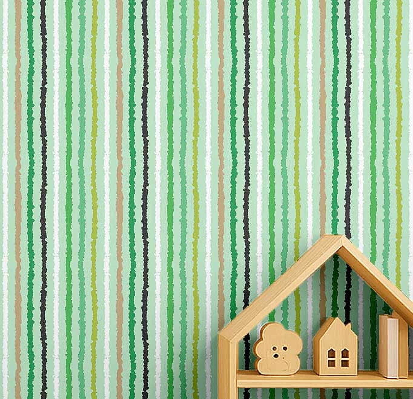 S4Sassy Striped Print Wallpaper - Green Wall Covering, 25" X 360" Self ...