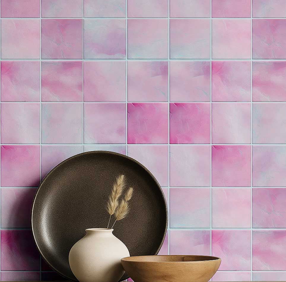 S4Sassy Tile Squares Wallpaper - Pink Wall Covering, 25" X 60" Self ...