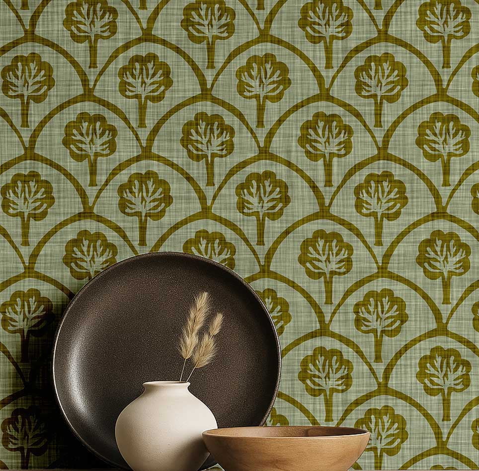 S4Sassy Tree Motif Wallpaper - Green Wall Covering, 25" x 120" Self ...