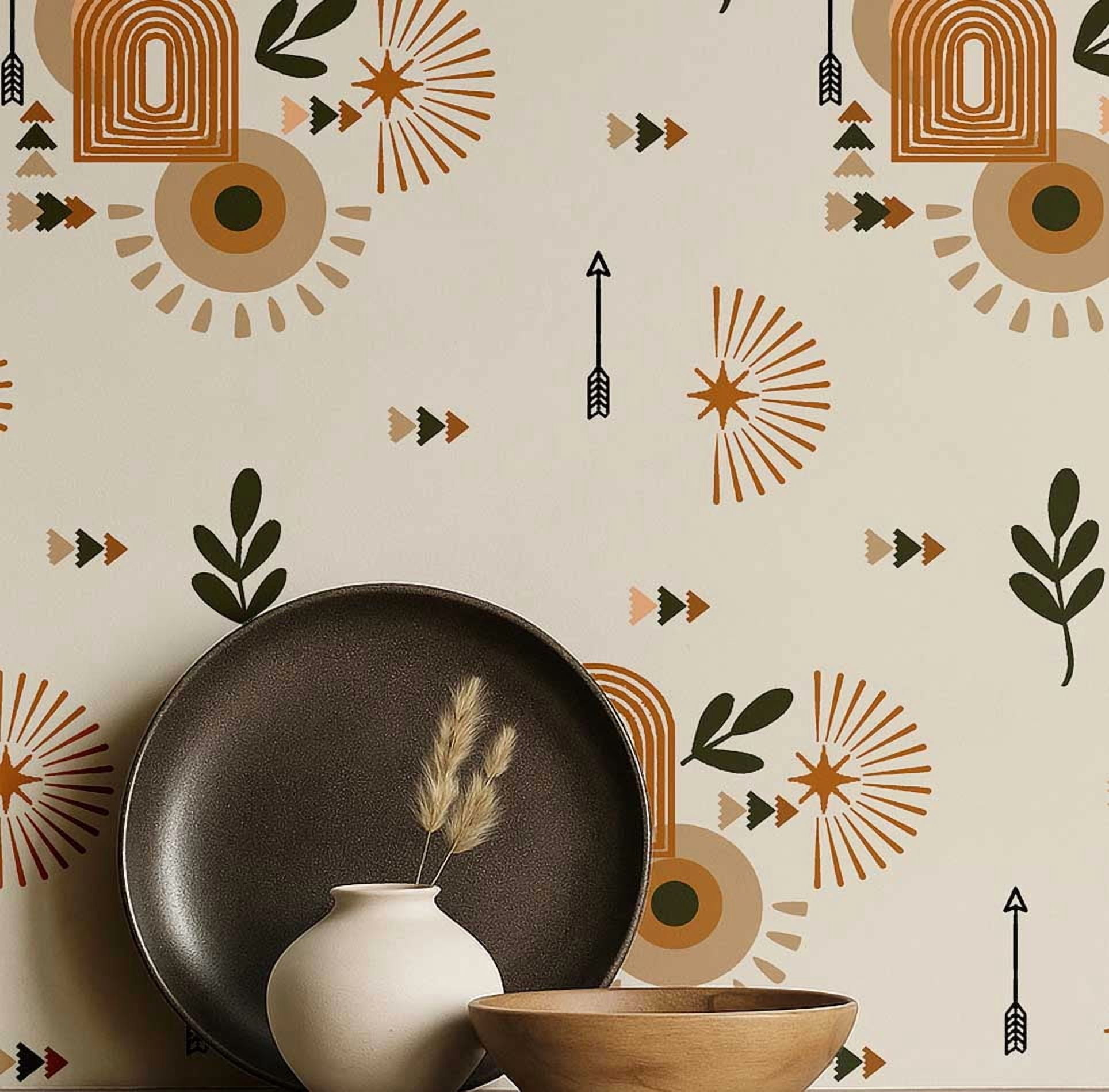 S4Sassy Tribal Arrow and Sun Motif Wallpaper - White Bohemian Wall ...