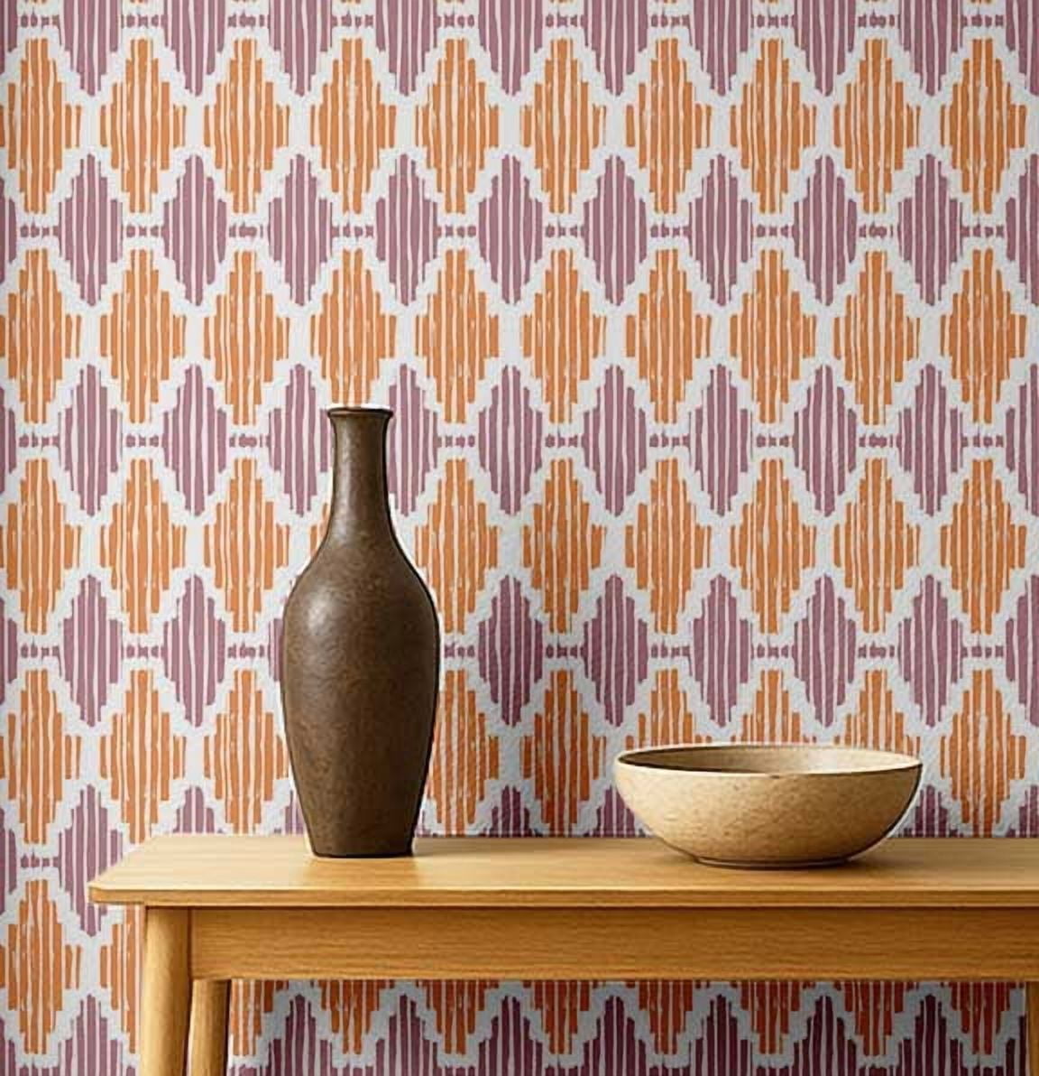 S4Sassy Tribal Stripe Wallpaper - Orange Wall Covering, 25" x 120" Self ...
