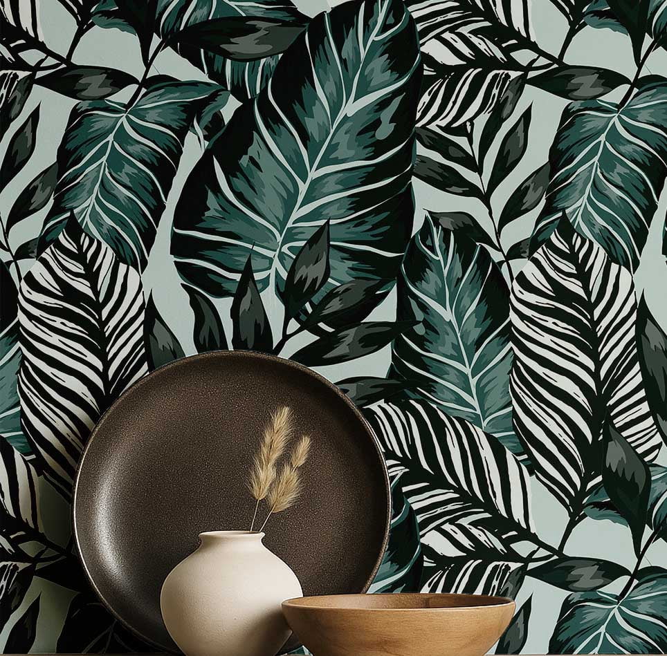 S4Sassy Tropical Leaf Wallpaper - Green Wall Covering, 25" X 120" Self ...