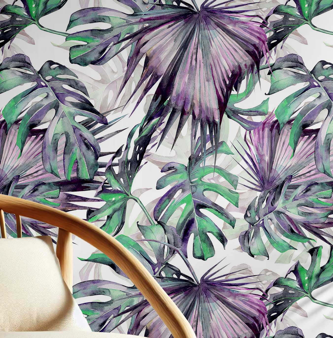 S4Sassy Tropical Monstera Leaves Wallpaper- Purple Wall Covering,25" x ...