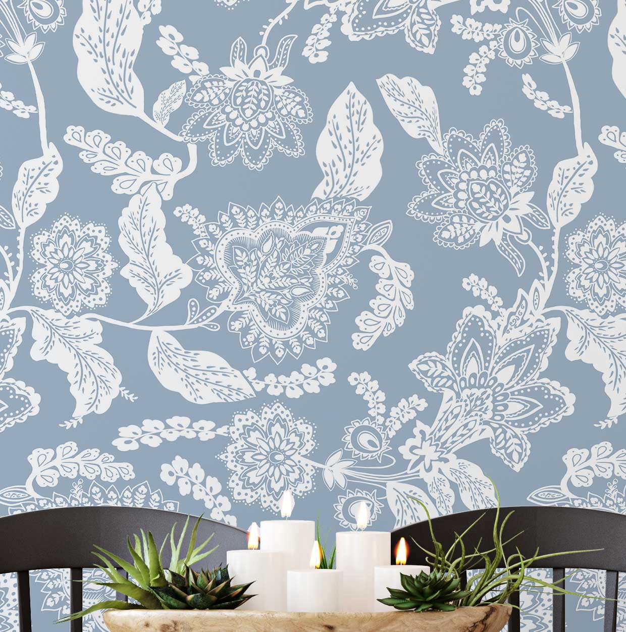 S4Sassy Vintage Botanical Wallpaper- Blue Wall Covering, 25"X 60" Self ...
