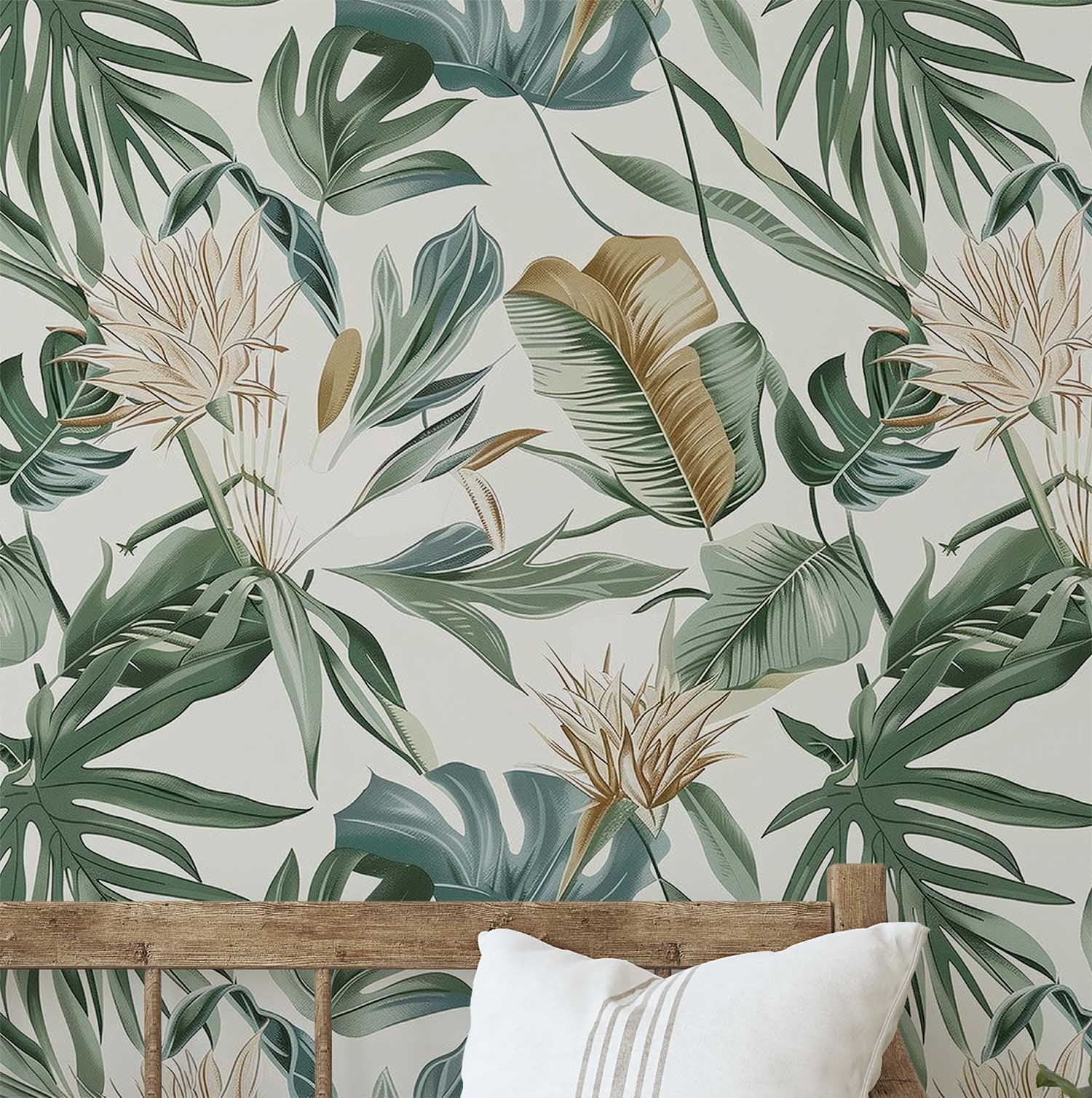 S4Sassy Vintage Jungle Leaf Wallpaper - Green Wall Covering, 25" X 120 ...