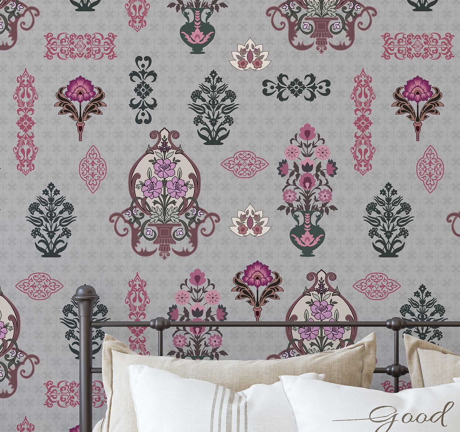 S4Sassy Vintage Vase Motif Wallpaper - Grey Wall Covering, 25" x 360 ...