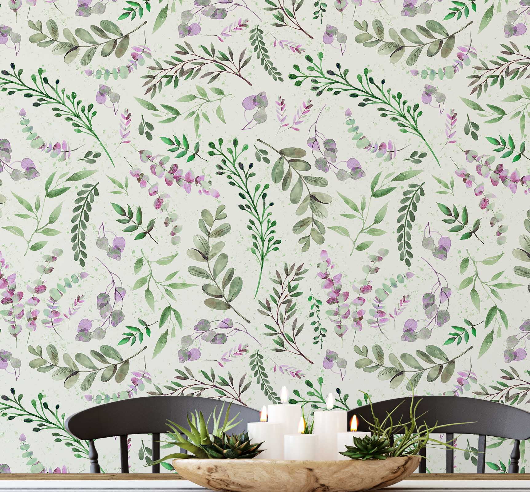 S4Sassy Watercolor Leaf Wallpaper- Green Botanical Wall Covering,25 ...