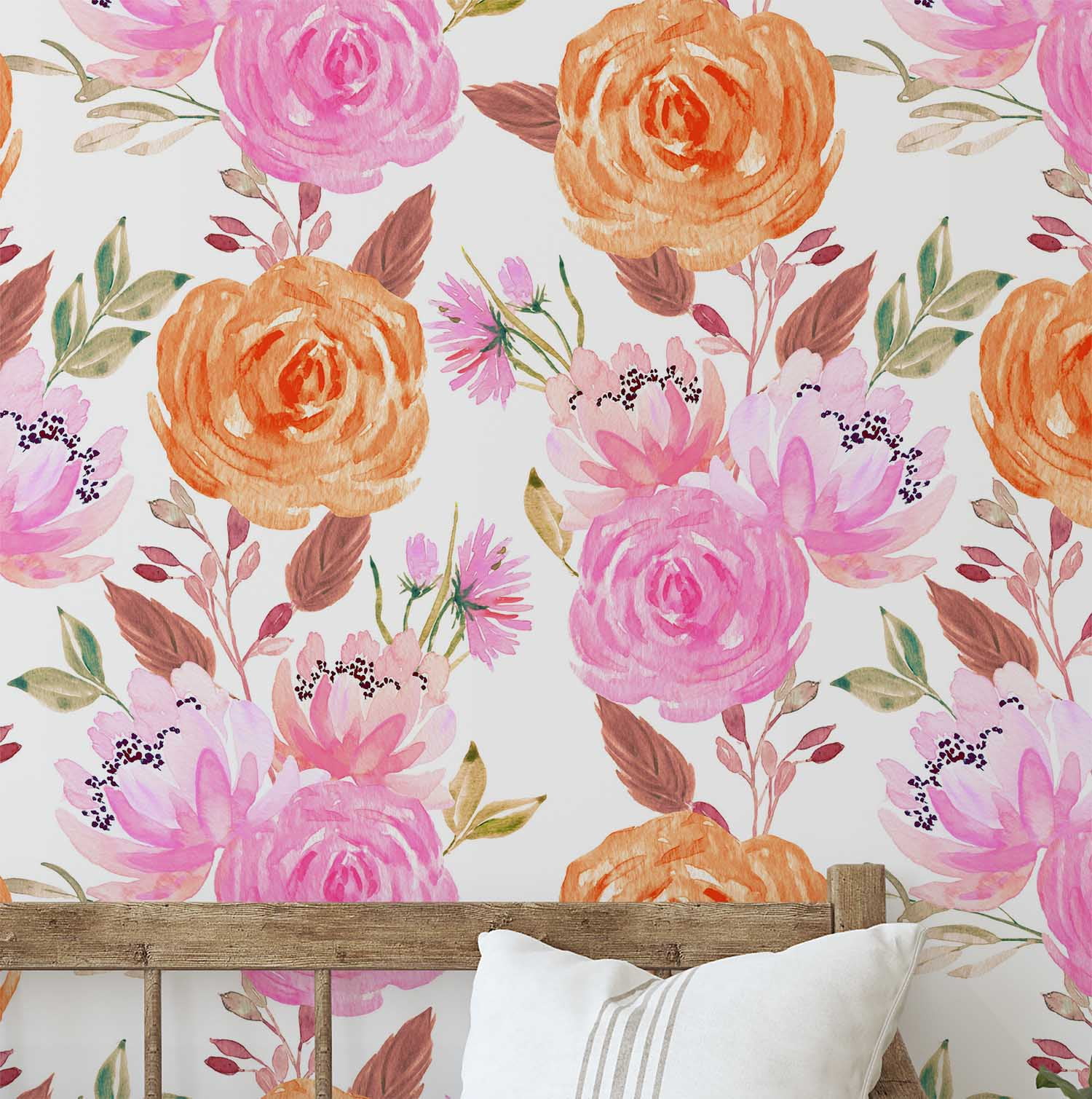 S4Sassy Watercolor Rose Bouquet Wallpaper - Pink Walls Covering, 25 x ...