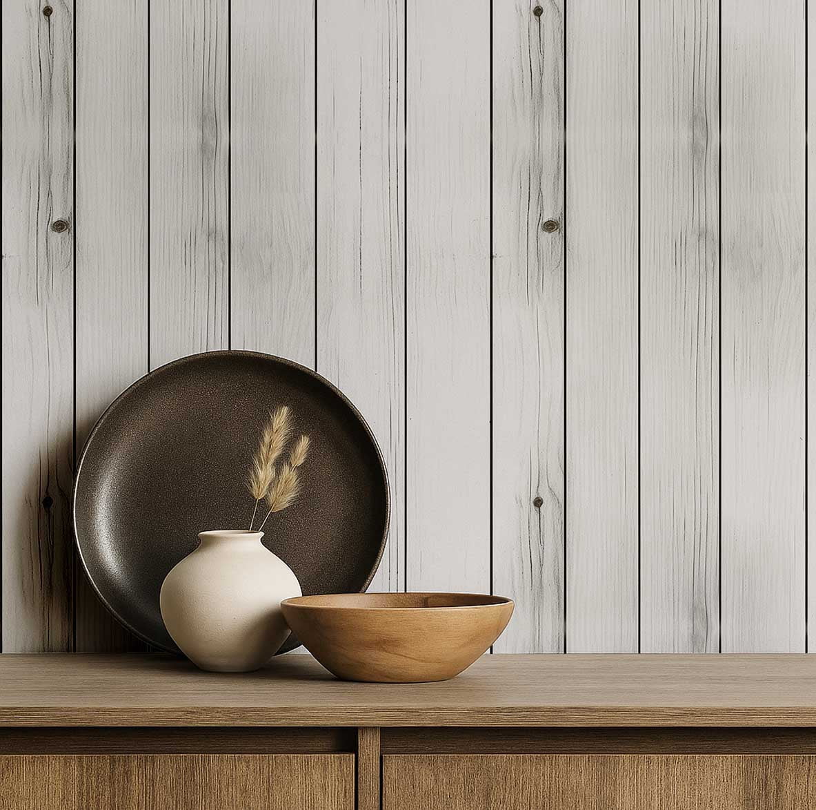 S4Sassy Whitewashed Plank Wallpaper - Commercial Space Wall Covering ...