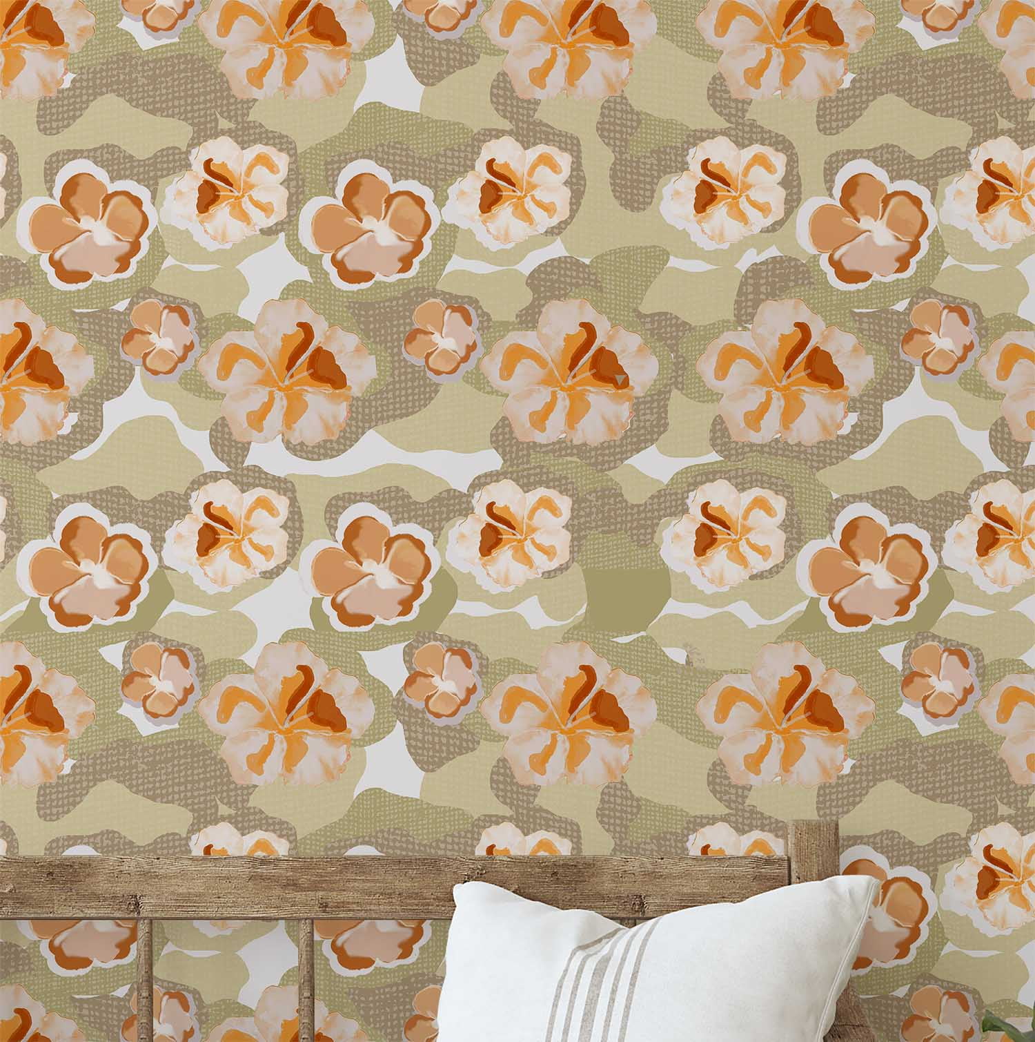 S4sassy Removable Contemporary Beige Wall Decor, Floral Textured ...