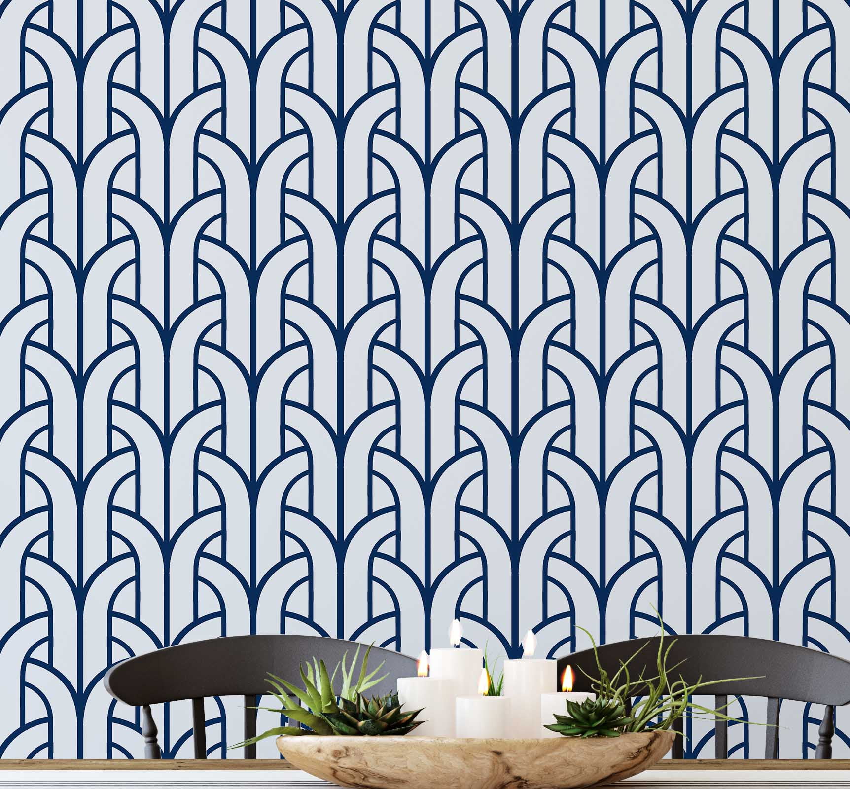 S4sassy Removable Contemporary Blue Wall Decor, Art Deco Fountain Print ...