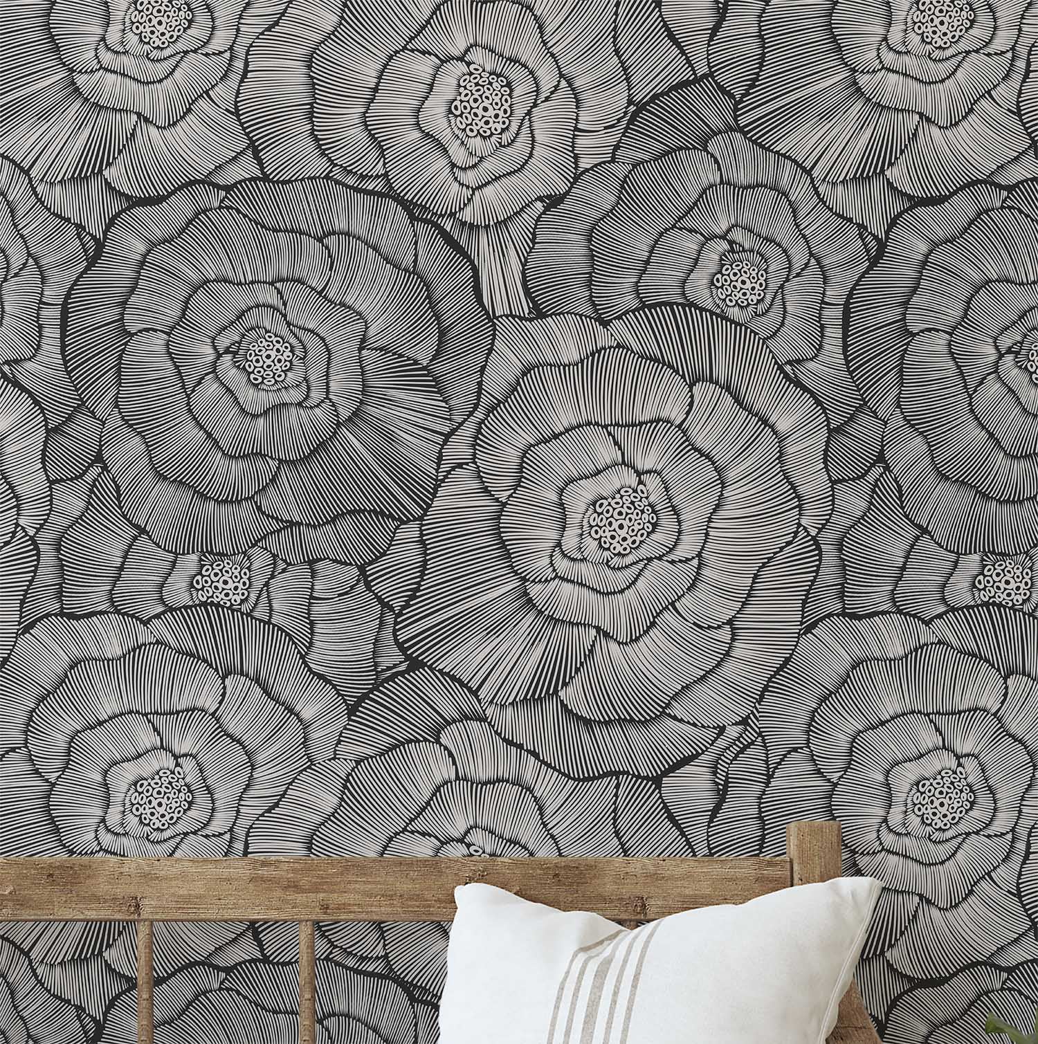 S4sassy Removable Contemporary Gray Wall Decor, Fine Line Floral ...