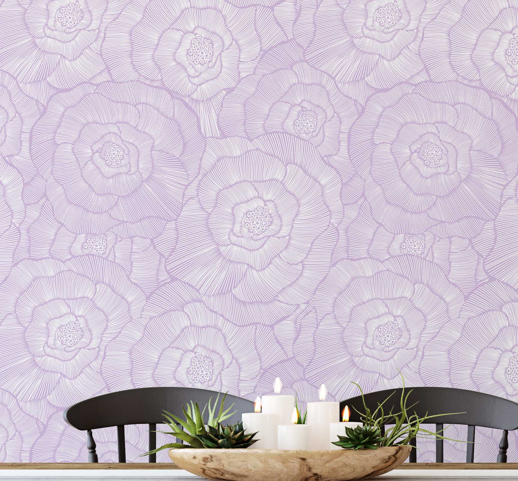 S4sassy Removable Contemporary Purple Wall Decor, Fine Line Floral ...