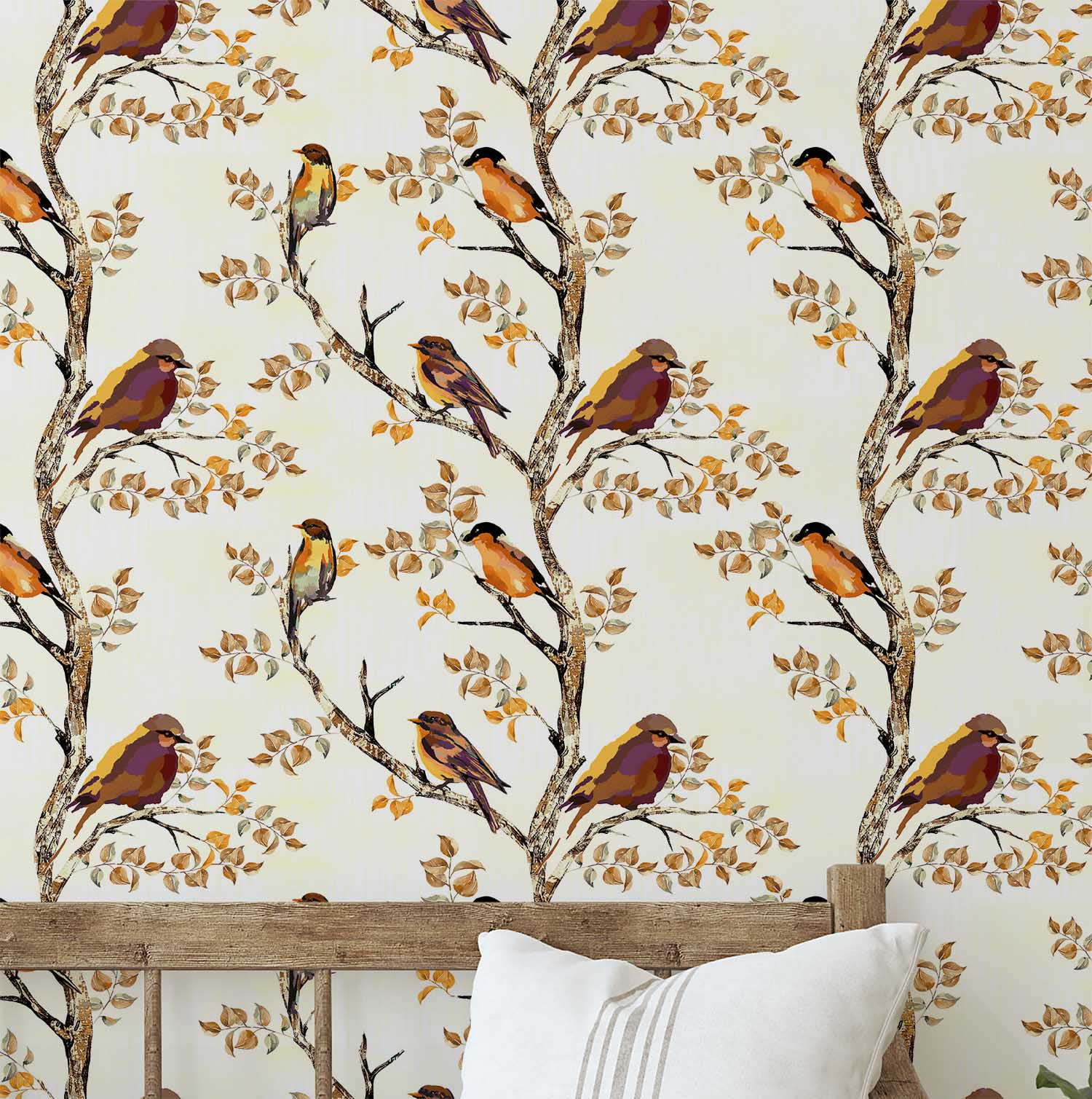 S4sassy Self Adhesive Wallpaper, Artistic Birds on Branch Wallpaper ...