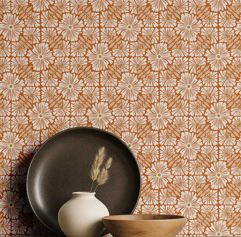 S4sassy Self Adhesive Wallpaper, Floral Burst Wallpaper, Orange ...