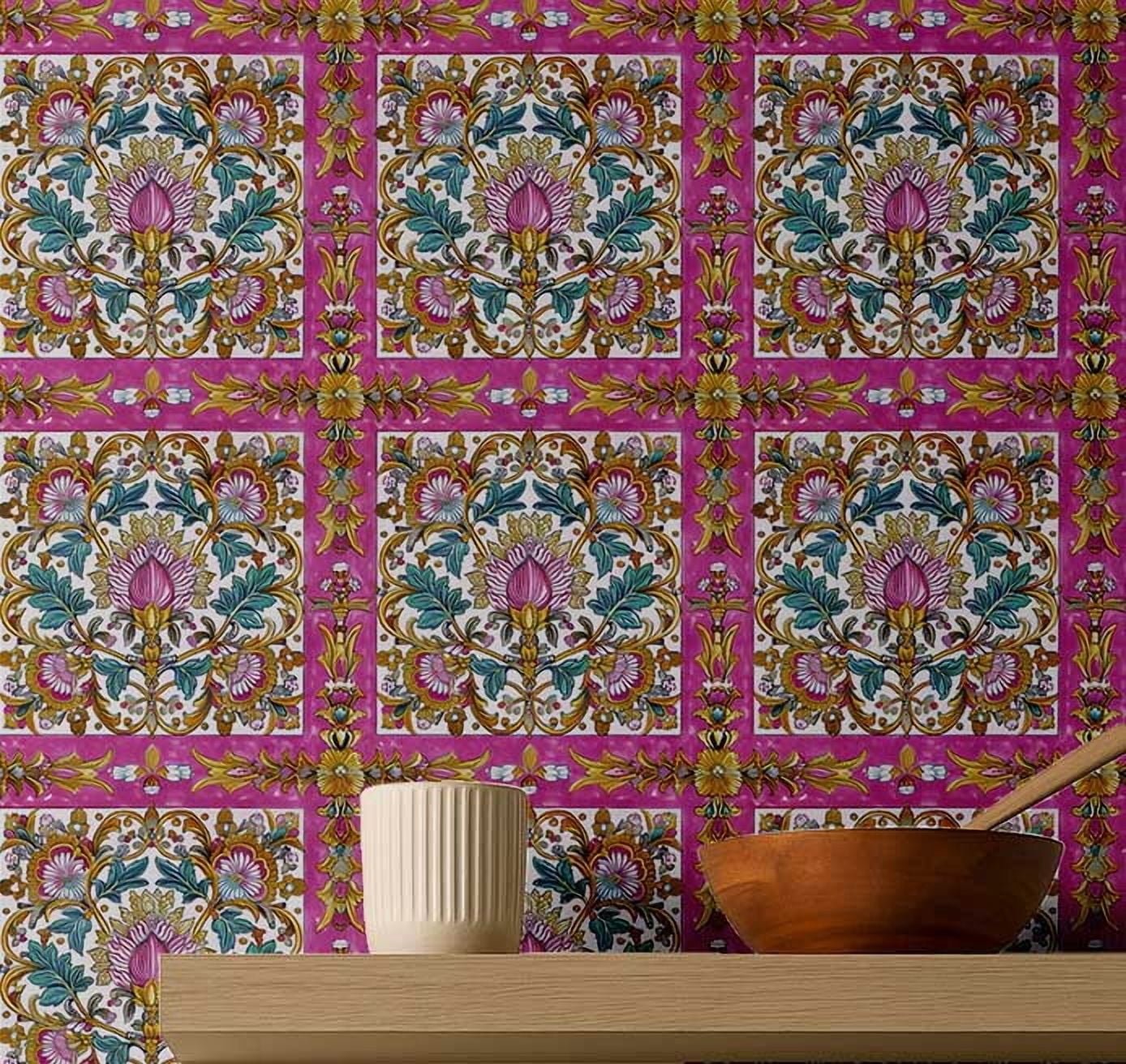 S4sassy Self Adhesive Wallpaper, Floral Tile Wallpaper, Pink Removable ...