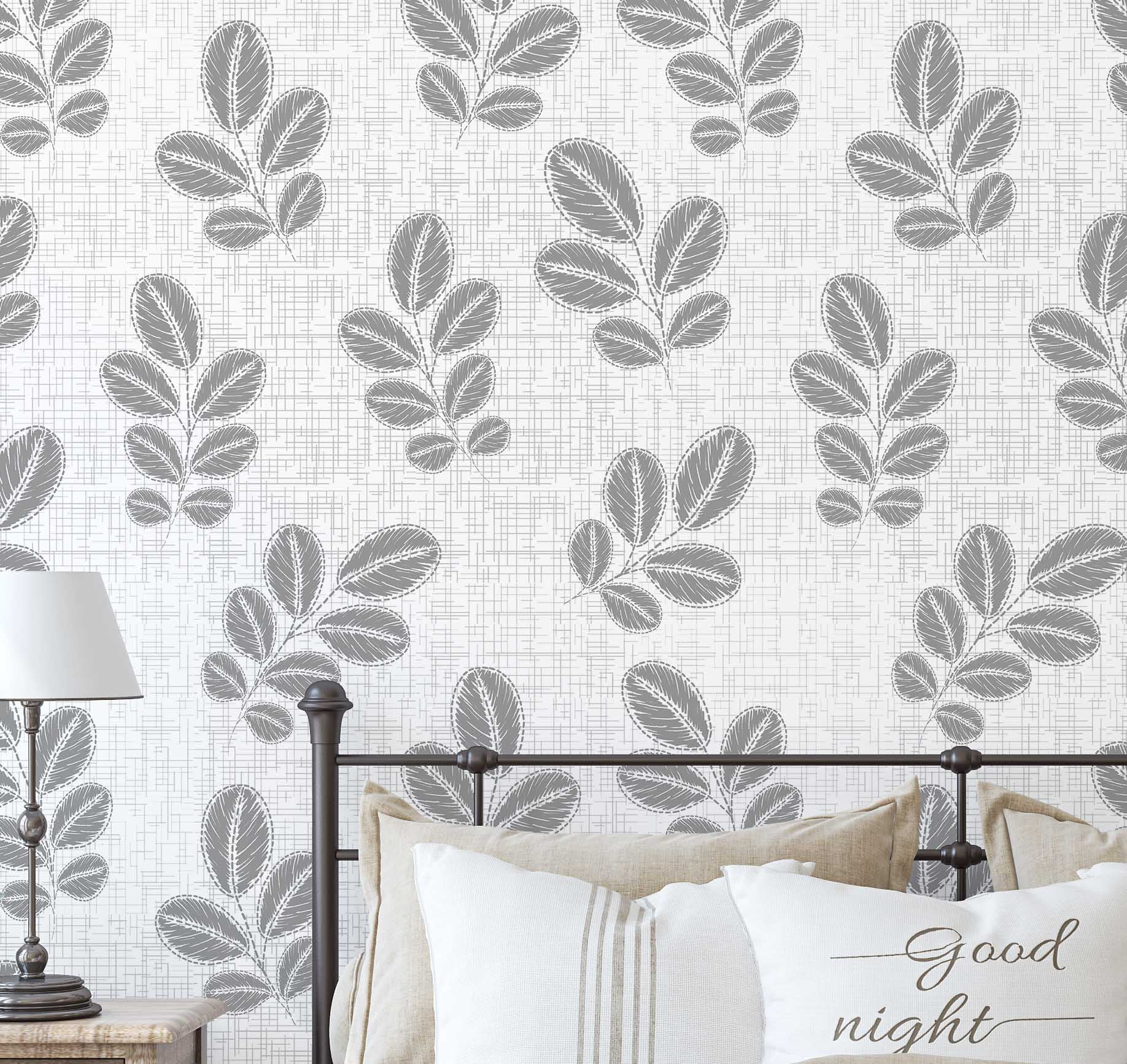 S4sassy Self Adhesive Wallpaper, Gray Leaf Print Mural Wall Paper, Peel ...