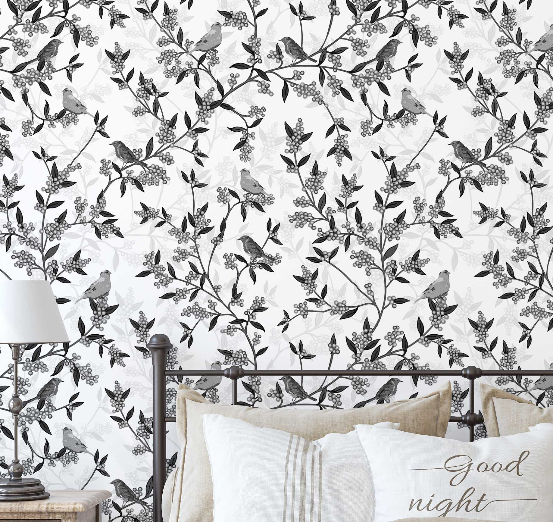 S4sassy Self Adhesive Wallpaper, Monochrome Bird & Branch Wallpaper ...