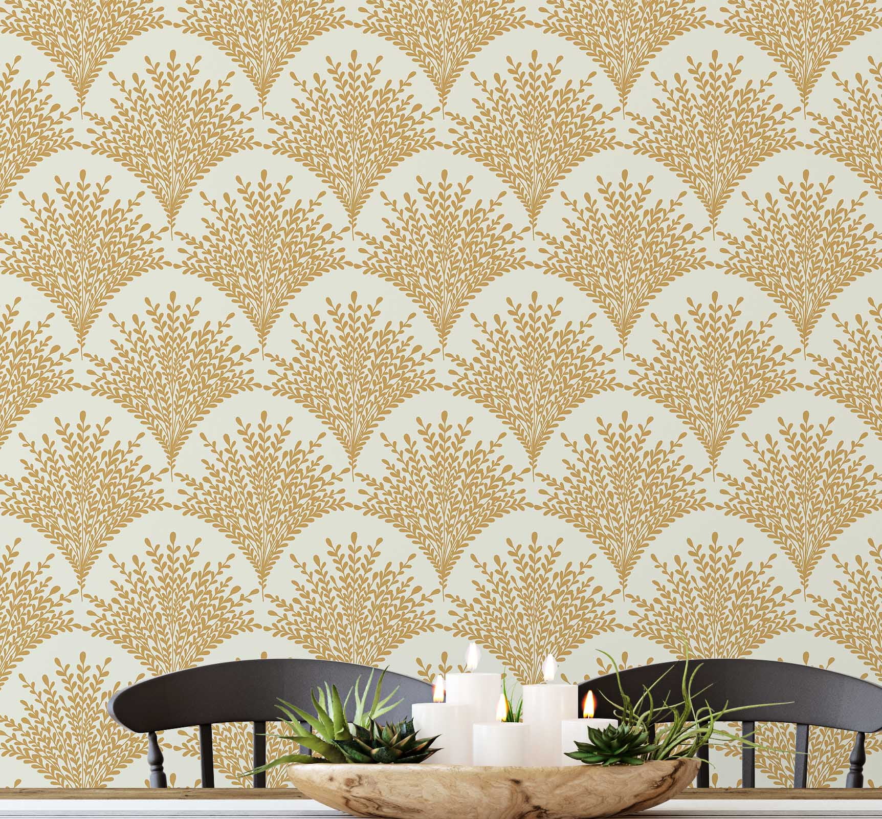 S4sassy Self Adhesive Wallpaper, Orange Botanical Arch Print Mural Wall ...