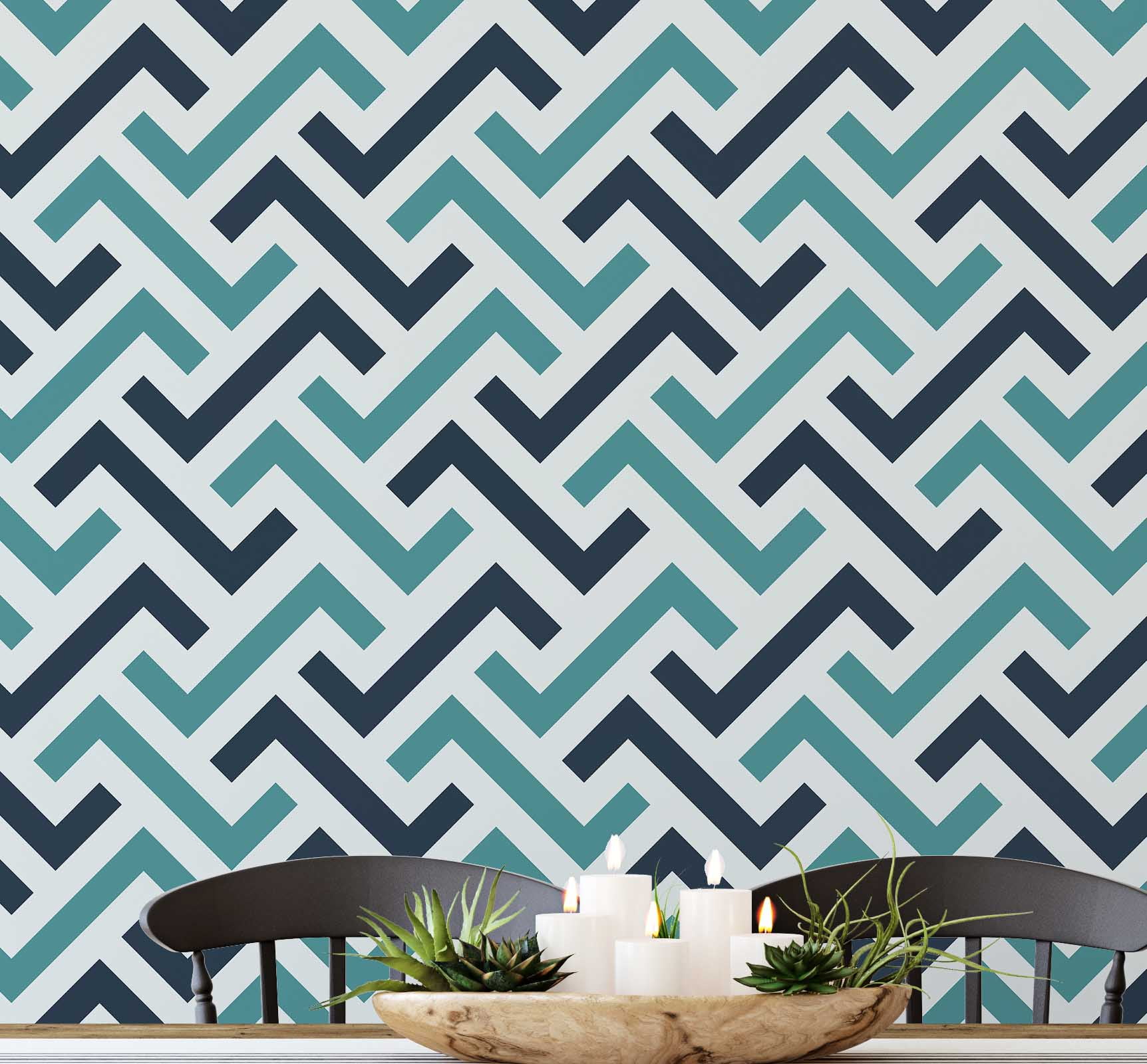 S4sassy Self Adhesive Wallpaper, Zigzag Maze Print Wallpaper, Green ...