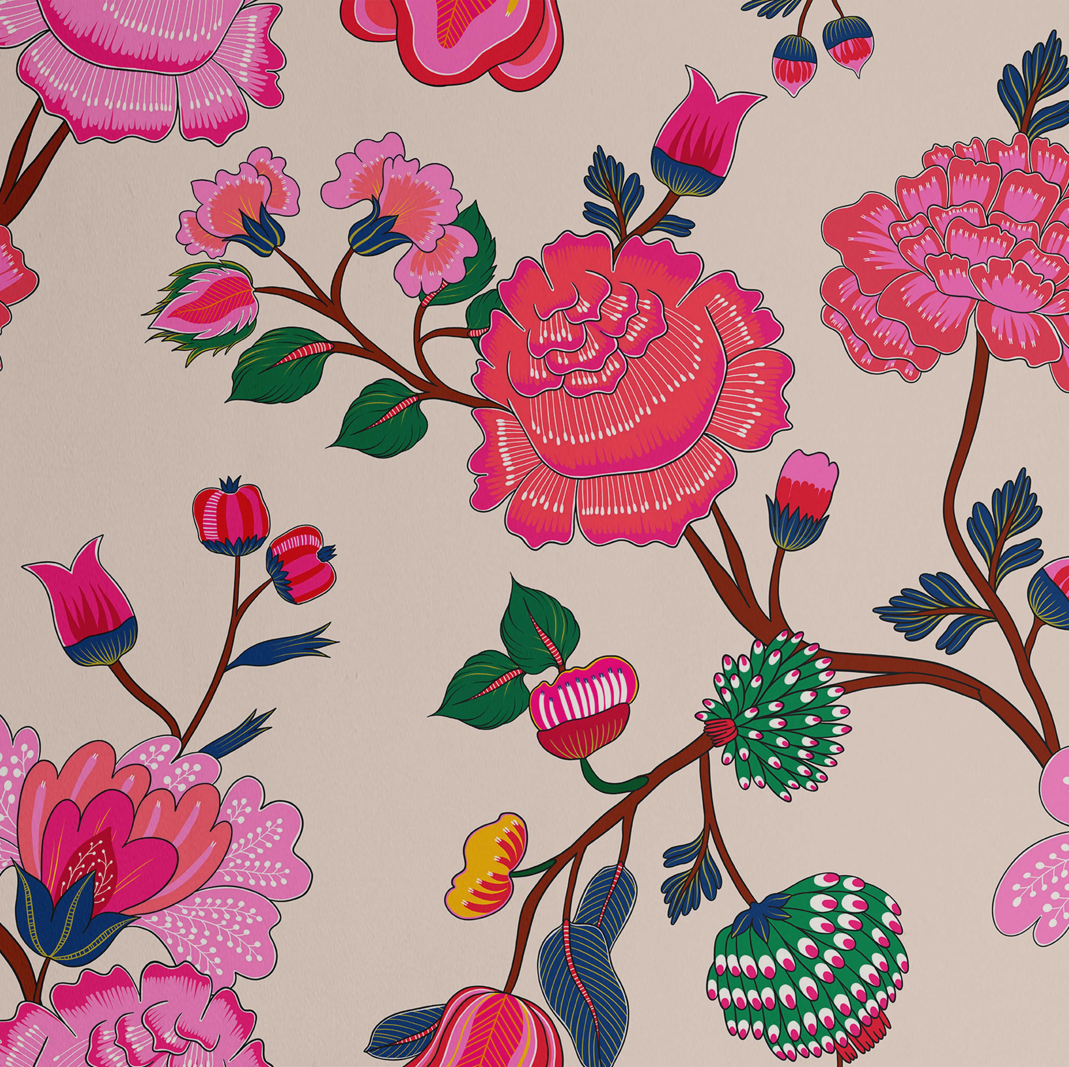 S4sassy Self-Stick Decorative Boho Wallpaper, Bold Blossom Print Wall ...
