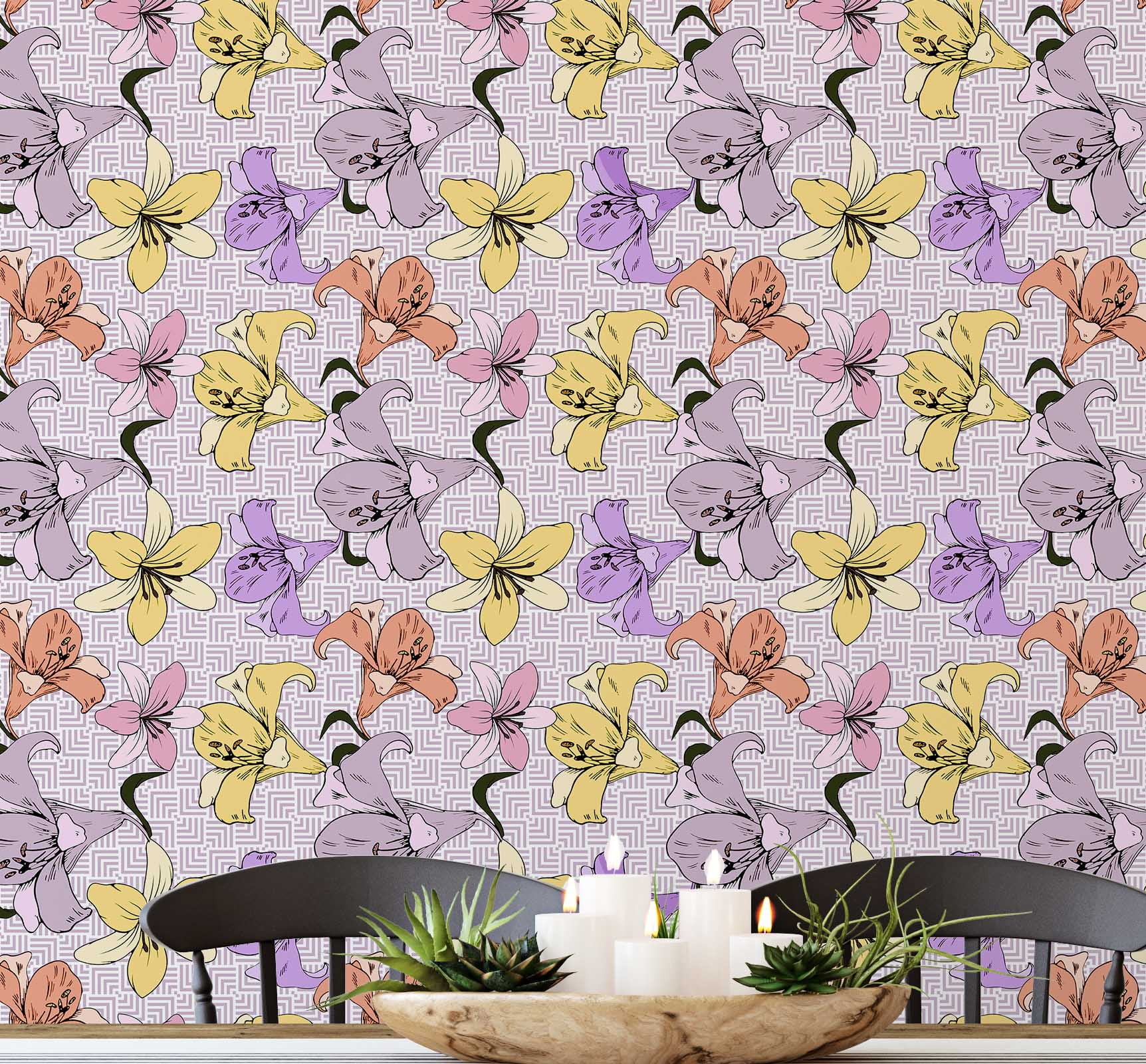 S4sassy Self-Stick Decorative Wallpaper, Botanical Lily Print Wall ...
